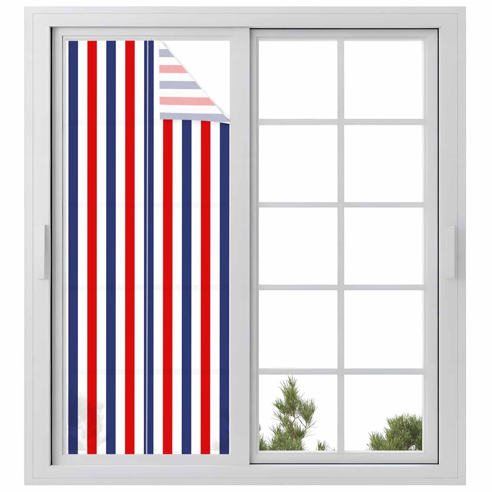 Red Blue White Striped Window Privacy Film, Modern Simple Stripes ...