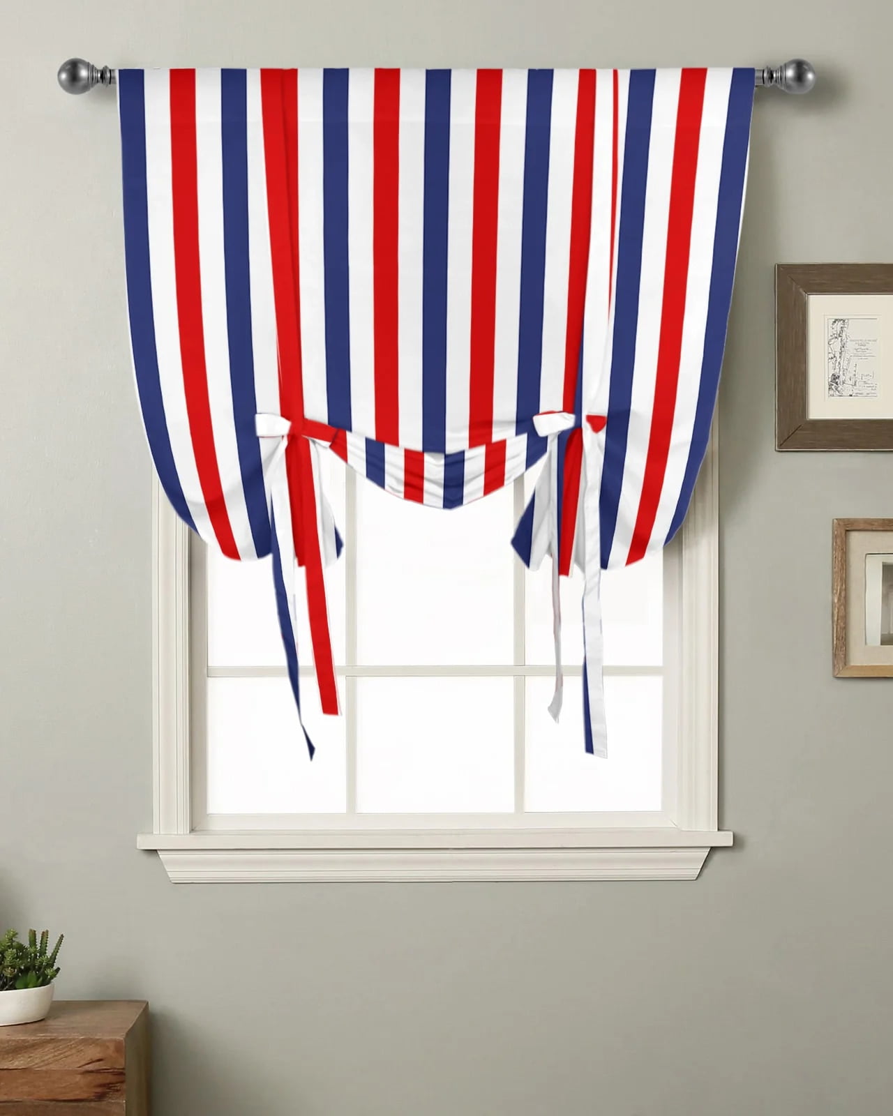 Red Blue White Stripes Kitchen Short Window Curtain Rod Pocket Curtains ...