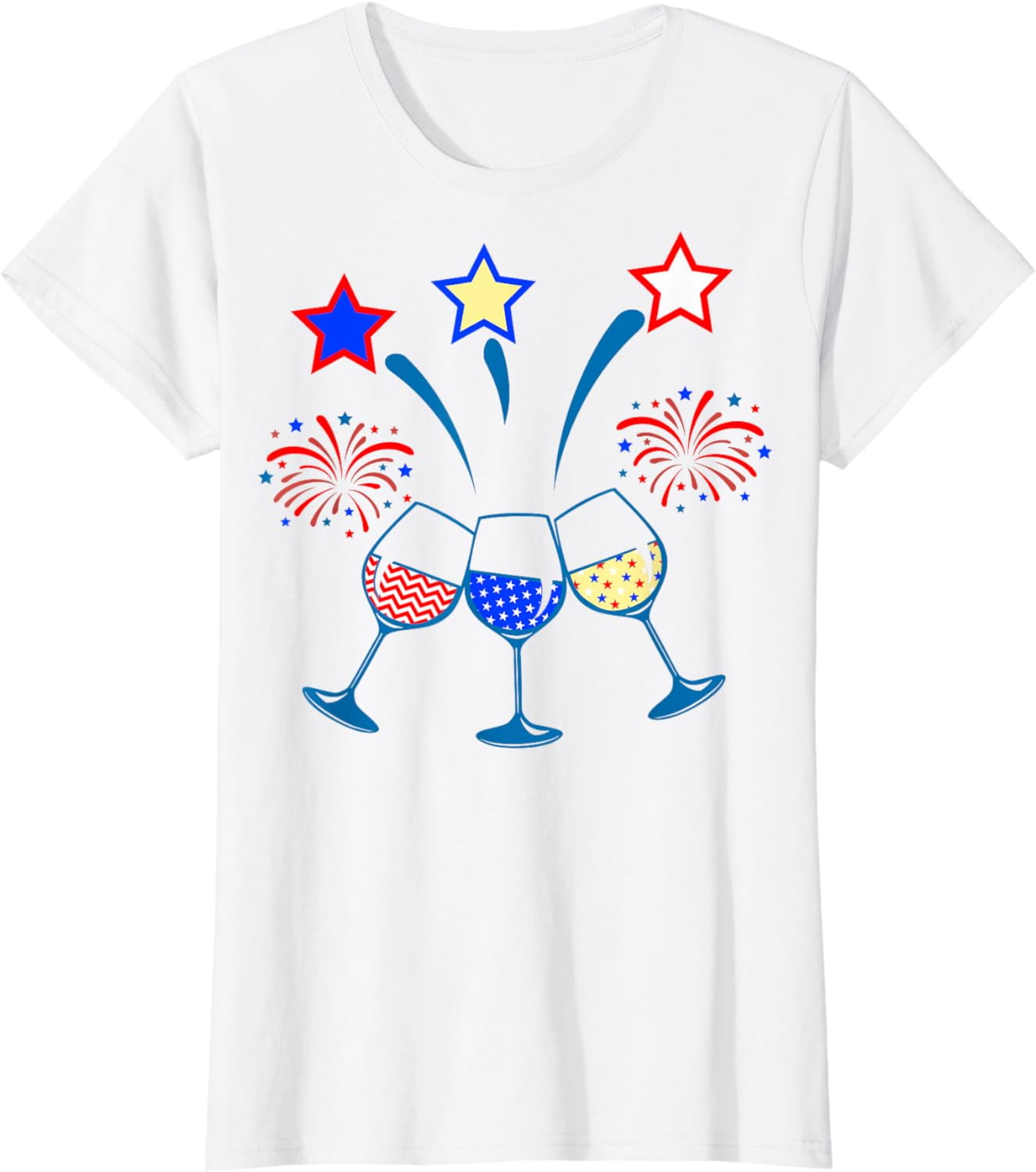Red Blue White Wine Flag Glasses T-Shirt American Firework T-Shirt ...