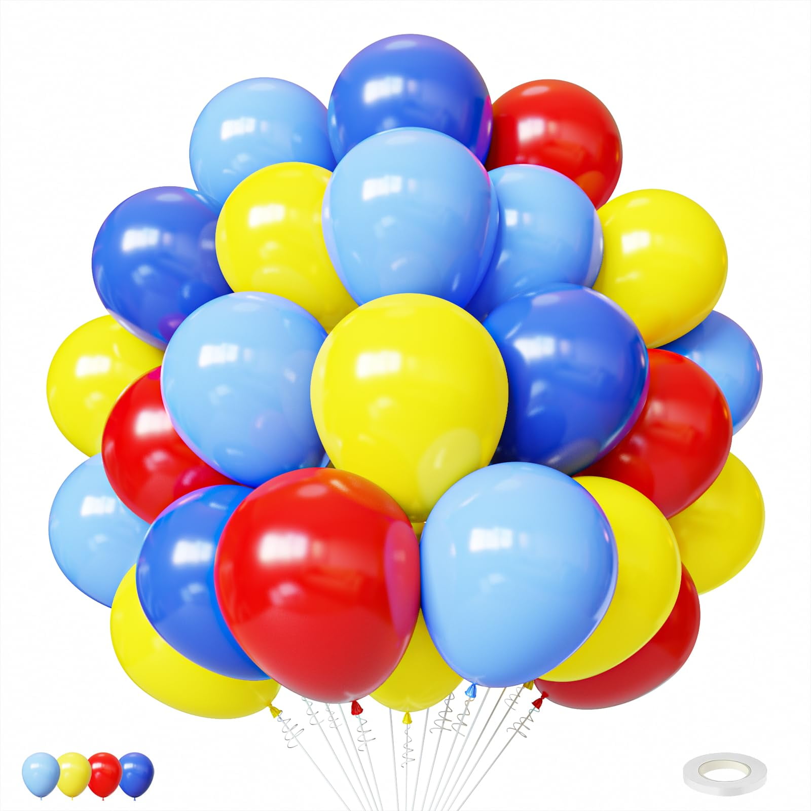 Red Blue Yellow Balloons, IFF17 60pcs 12 Inches Blue Royal Blue Red ...