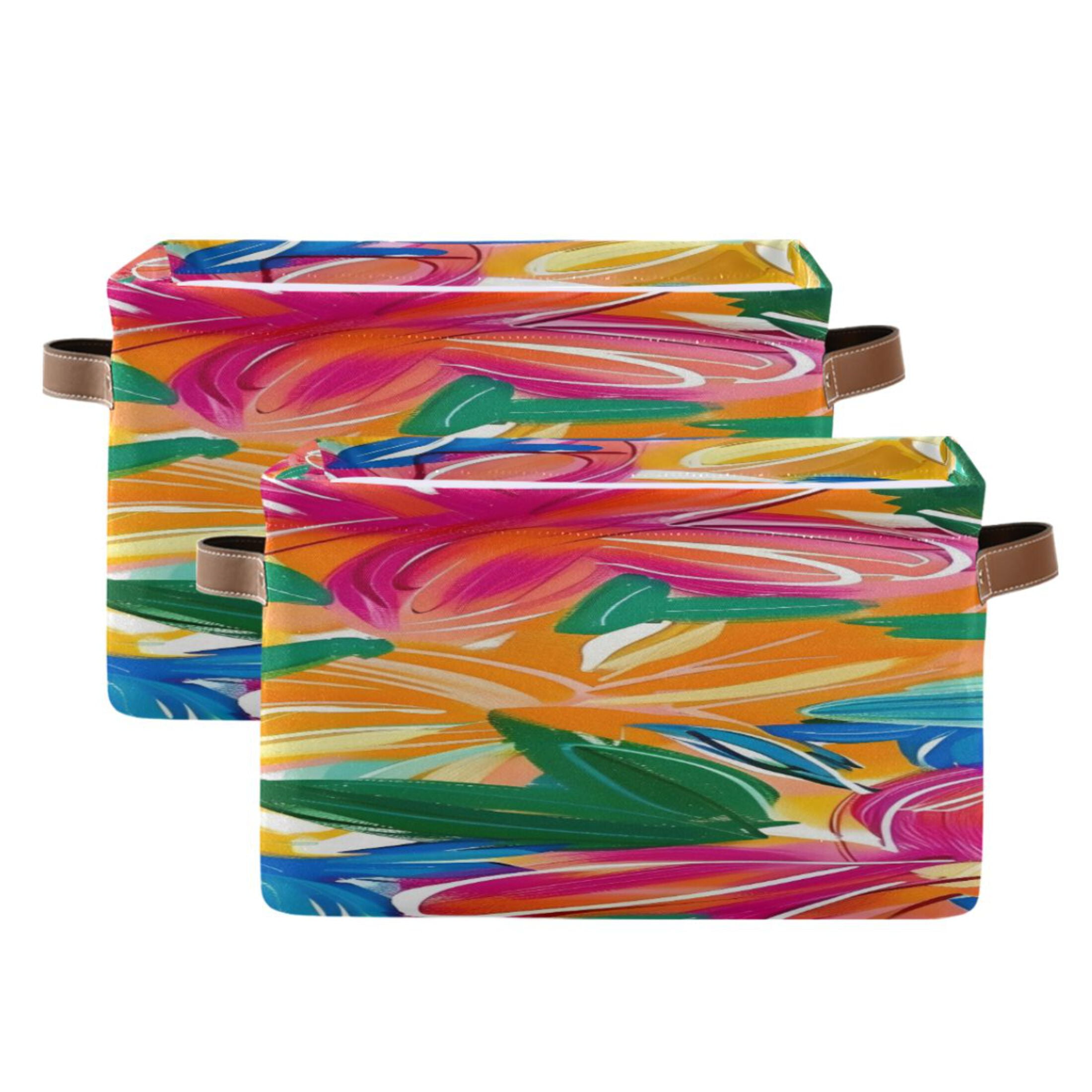 Red Blue Yellow Flowers Square Storage Bins with Handles Collapsible ...