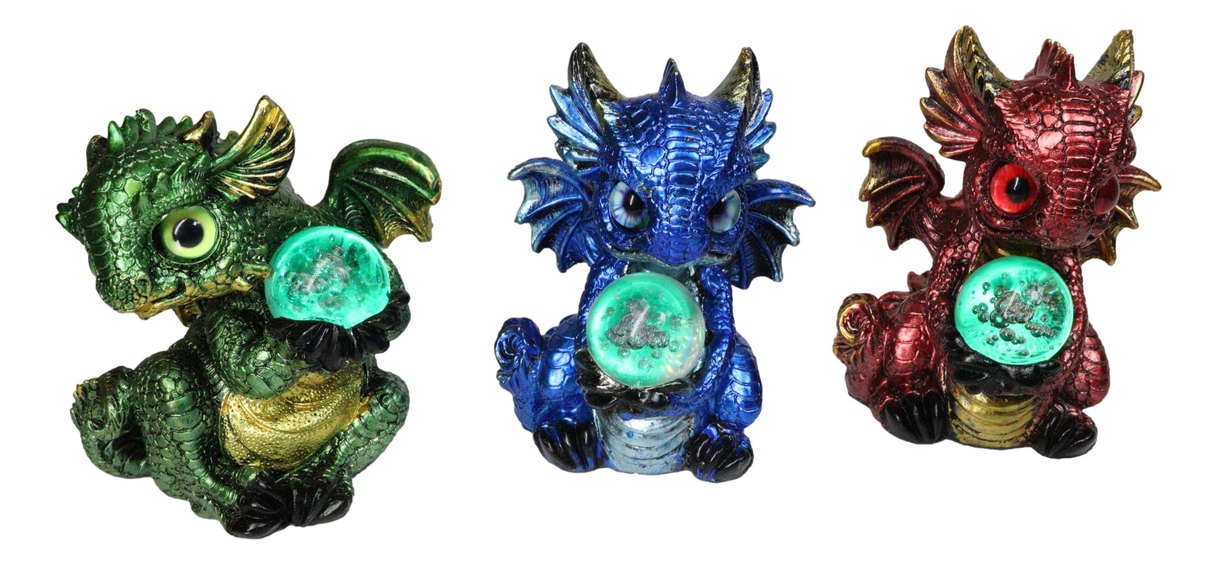 Red Blue and Green Baby Dragon Hatchlings Holding LED Glass Spheres ...