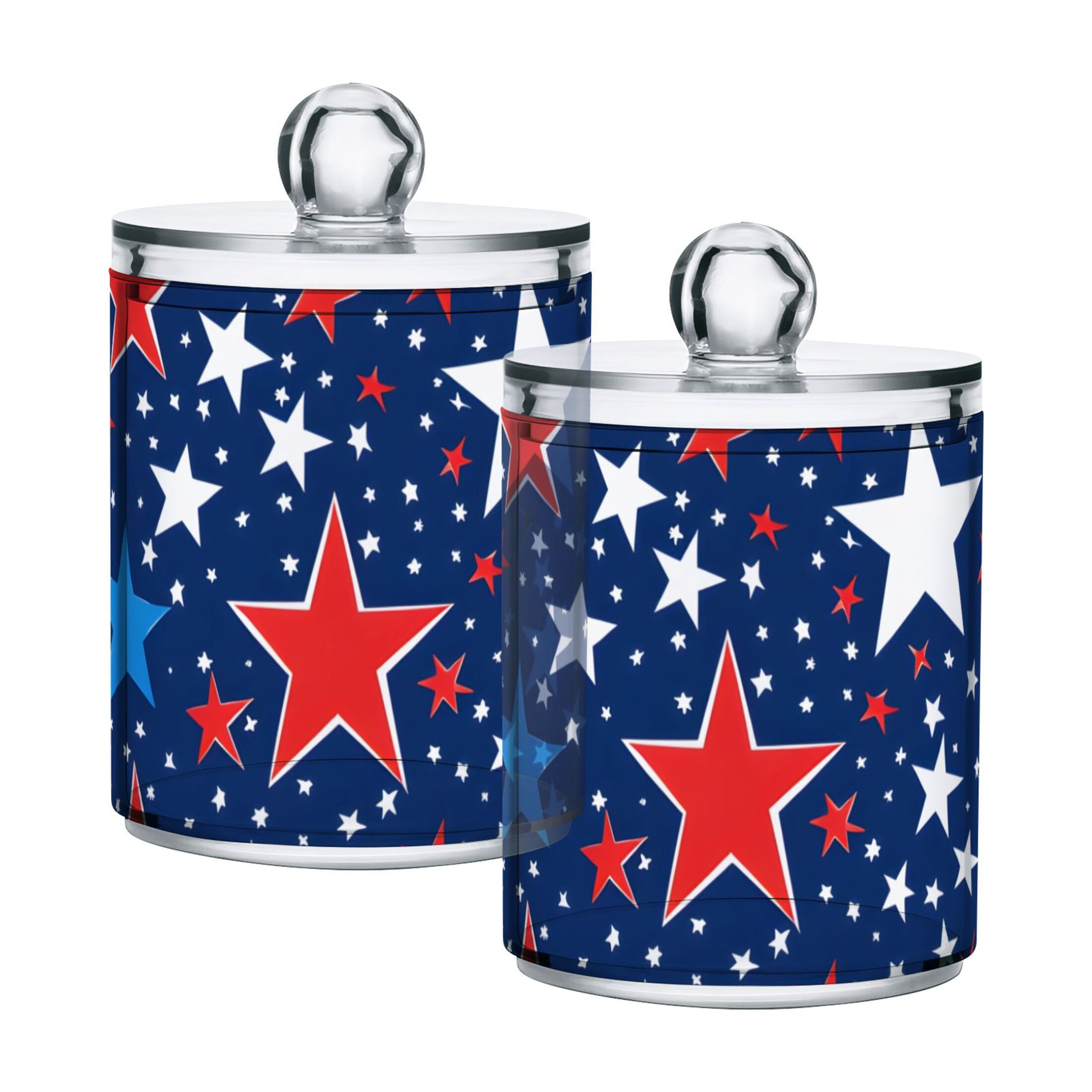 Red Blue and White Colored Stars Translucent Plastic Cans Storage ...