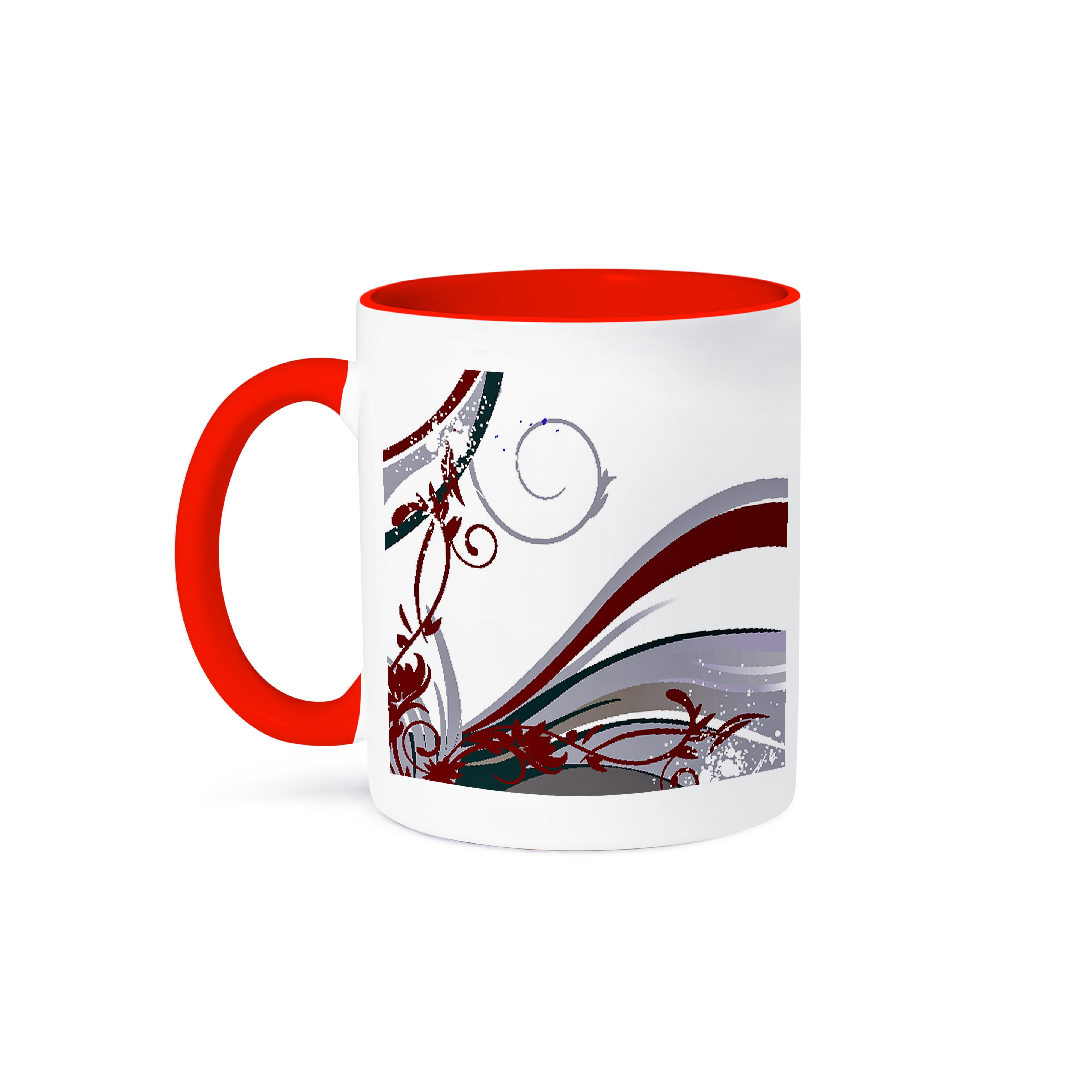 3dRose, Red, Blue, and White Flourish Design, 11oz Two-Tone Red Mug ...