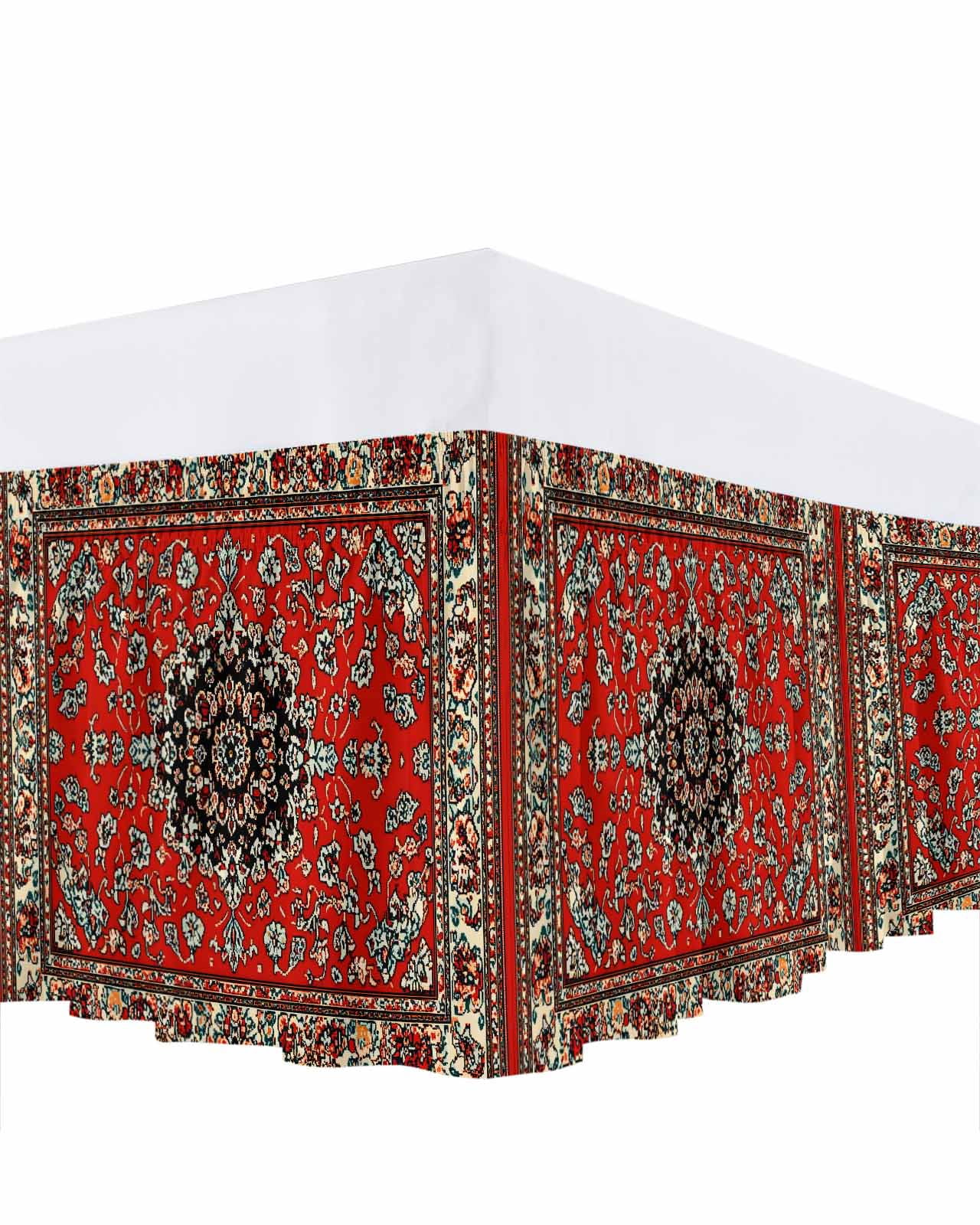 Red Bohemian Bed Skirt Cal King Size, Boho Flower Abstract Modern Retro ...