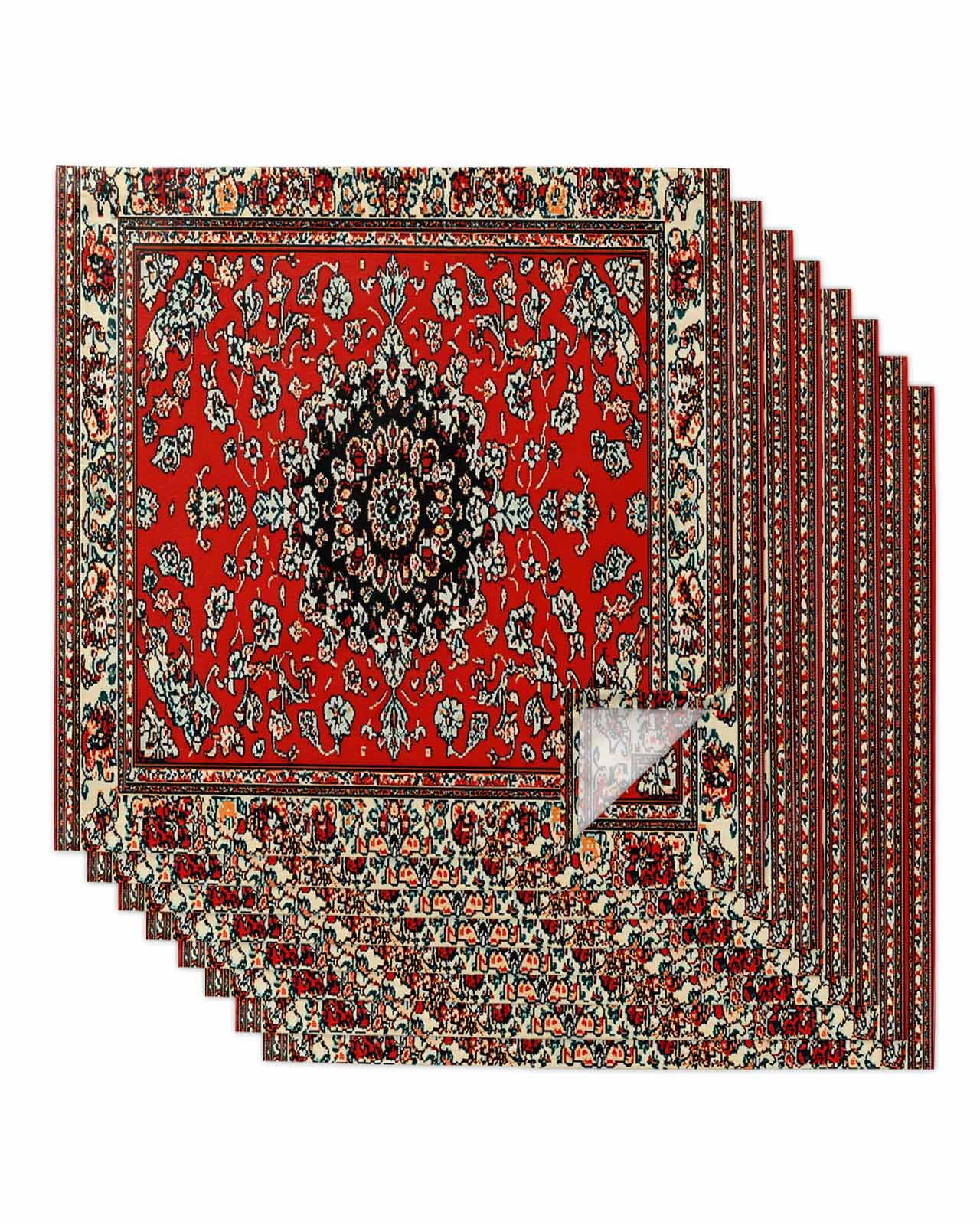 Red Bohemian Cloth Napkins Washable Set of 8, Boho Flower Abstract ...