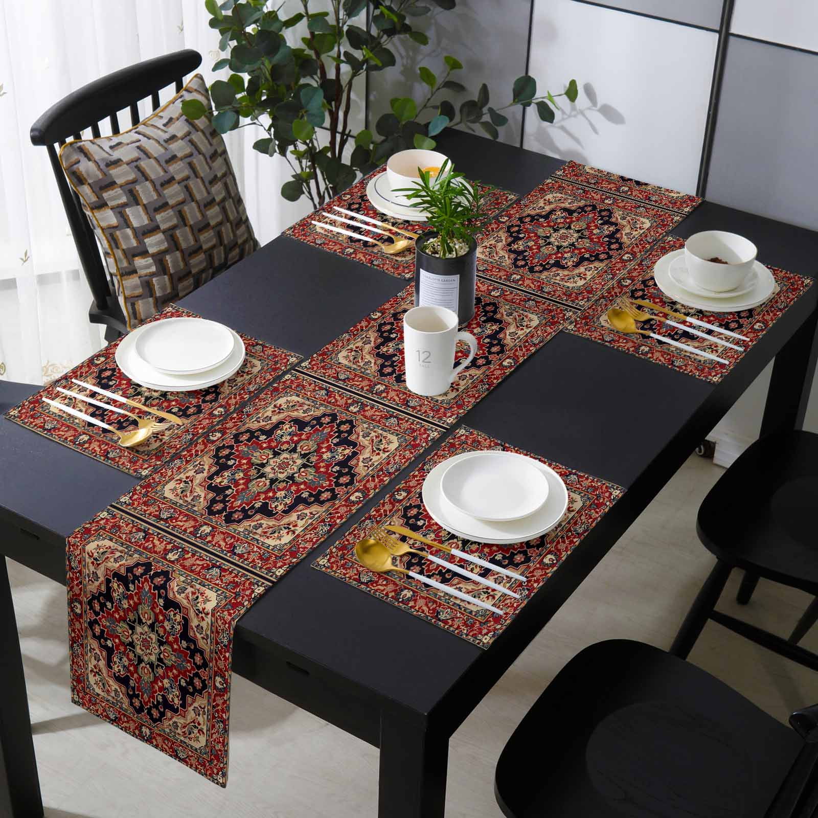 Red Bohemian Flower Placemats Set of 6 with 72 Inches Long Table ...