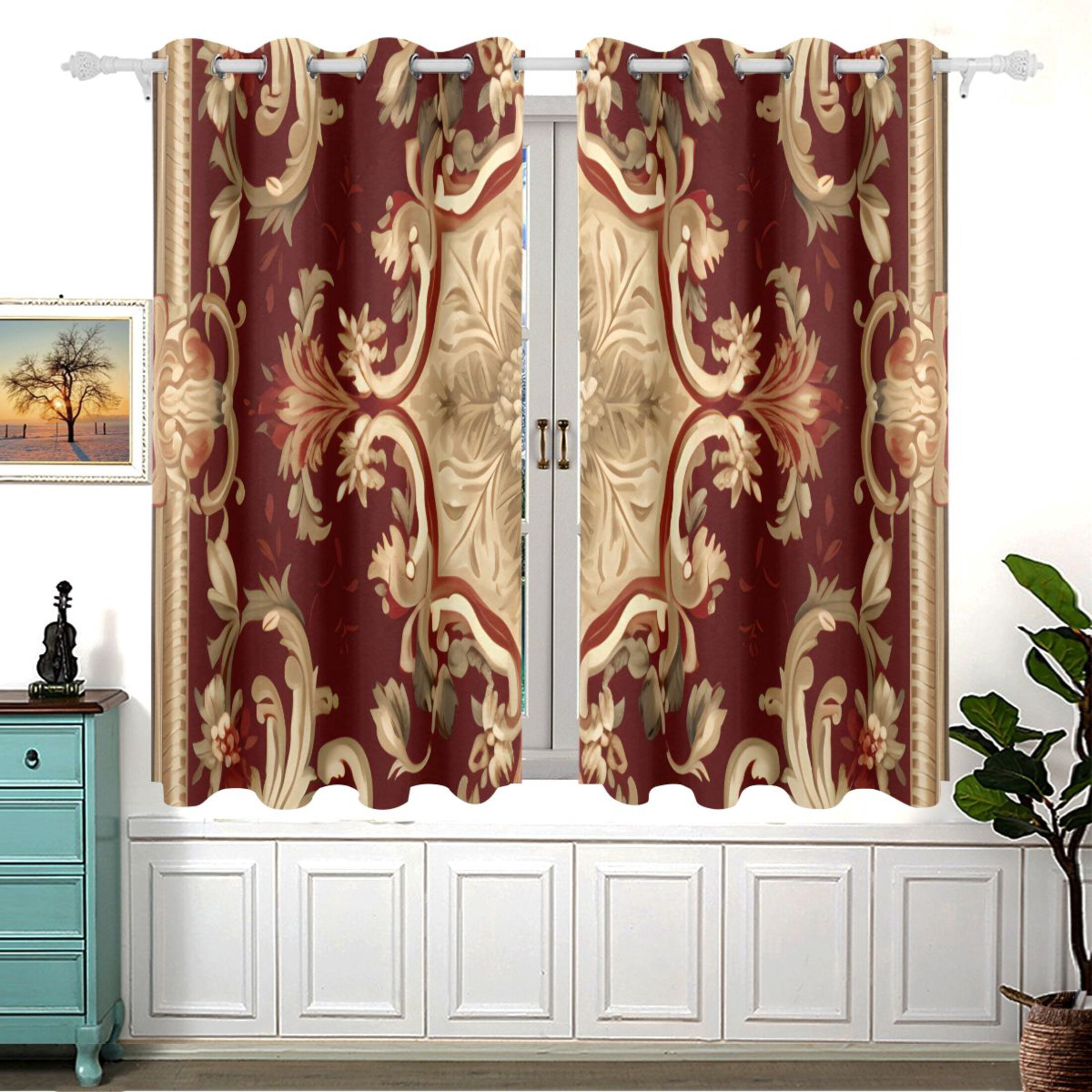 Red Bohemian Mandala Blackout Curtains 2 Panels Set Grommet Drapes for ...