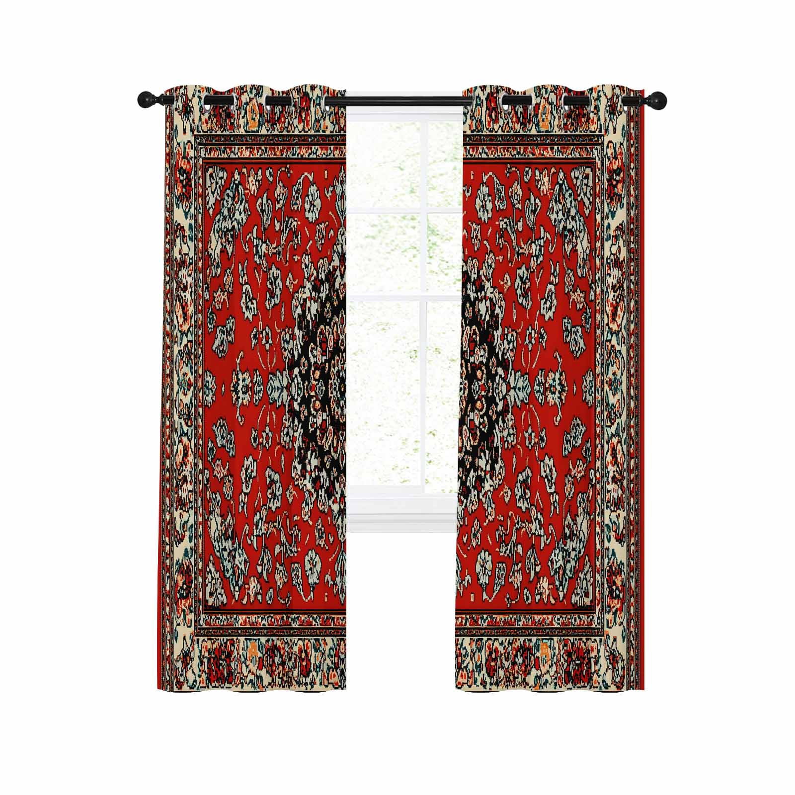 Red Boho Blackout Curtains 45 Inches Long for Bedroom, Vintage ...