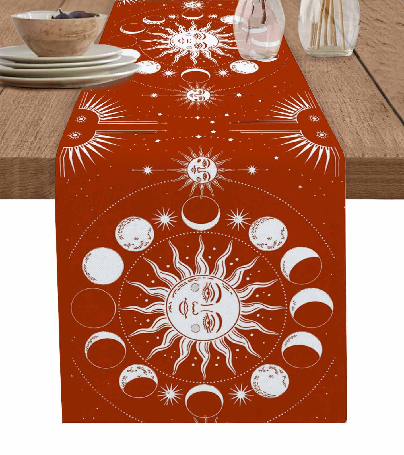 Red Boho Burlap Cotton Table Runner 14x72 Inches Long, Modern Abstract ...