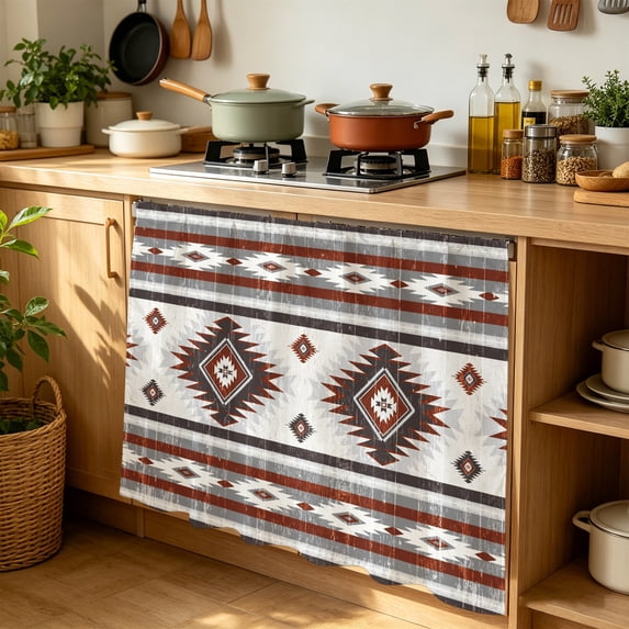 Red Boho Cabinet Curtains 35''x35'', Southwestern Ethnic Aztec Retro ...
