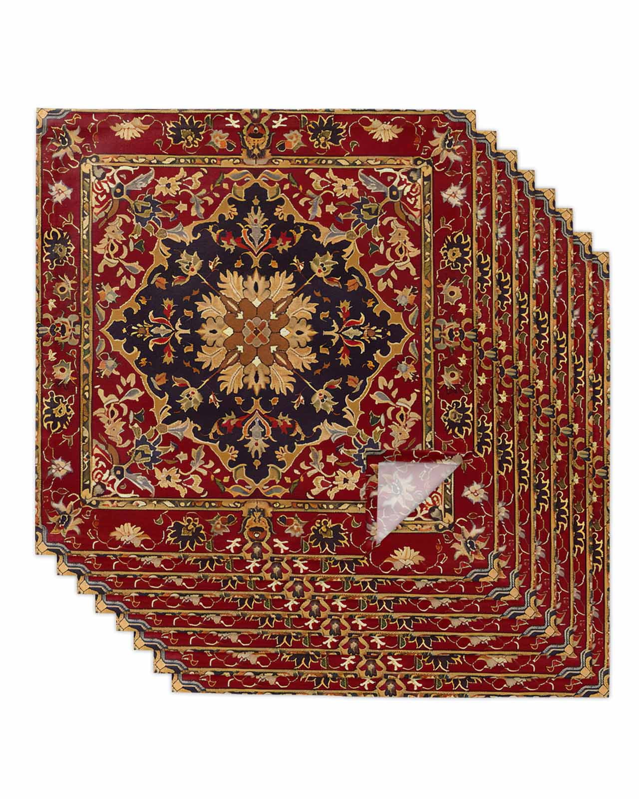 Red Boho Cloth Napkins Washable Set of 8, Contemporary Abstract Ethnic ...