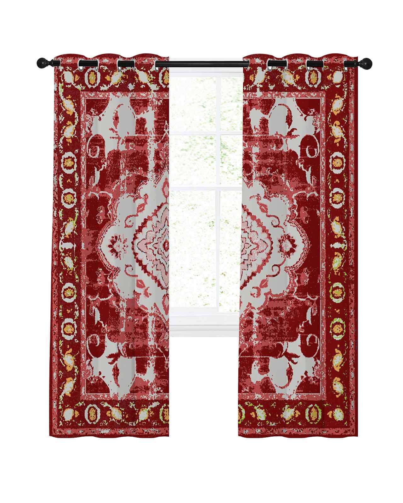 Red Boho Ethnic Blackout Curtains 84 Inches Length, Vintage East ...