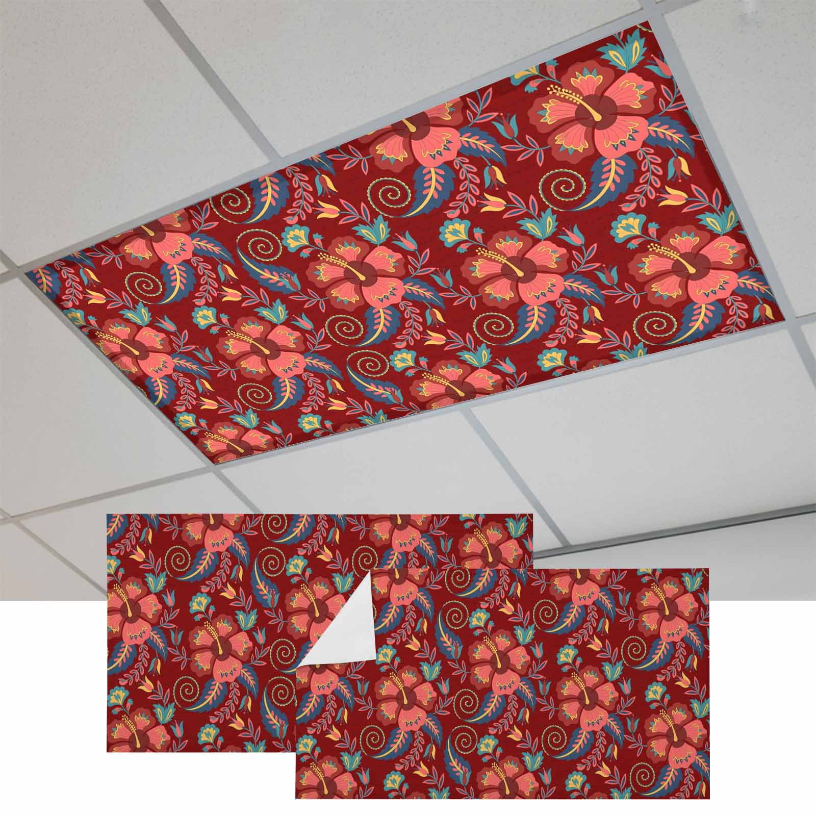 Red Boho Floral Magnetic Fluorescent Light Covers for Ceiling Lights ...