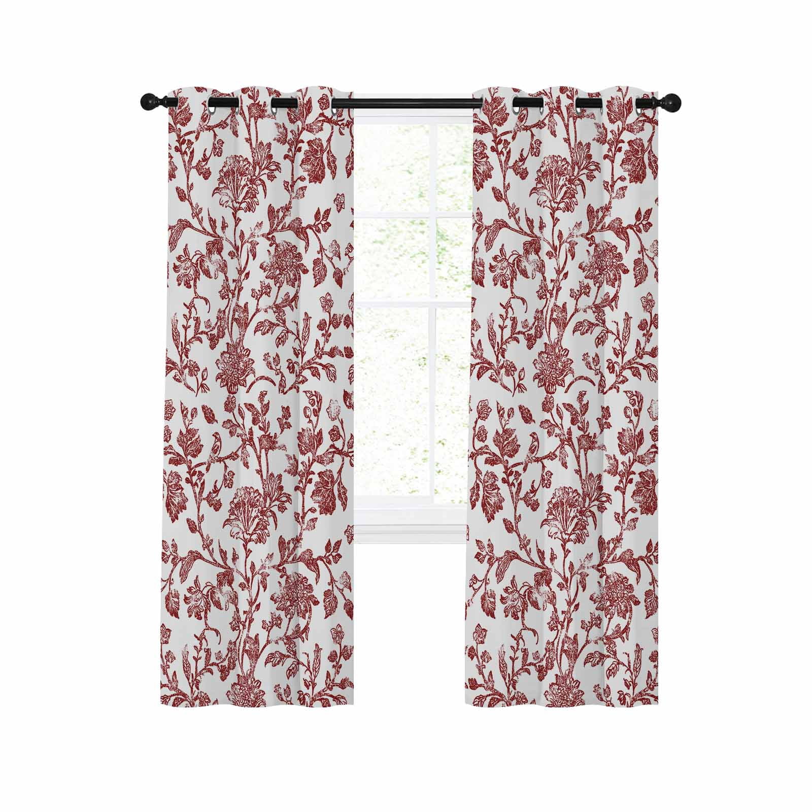 Red Boho Flower Blackout Curtains 96 Inches Long for Bedroom, Vintage ...