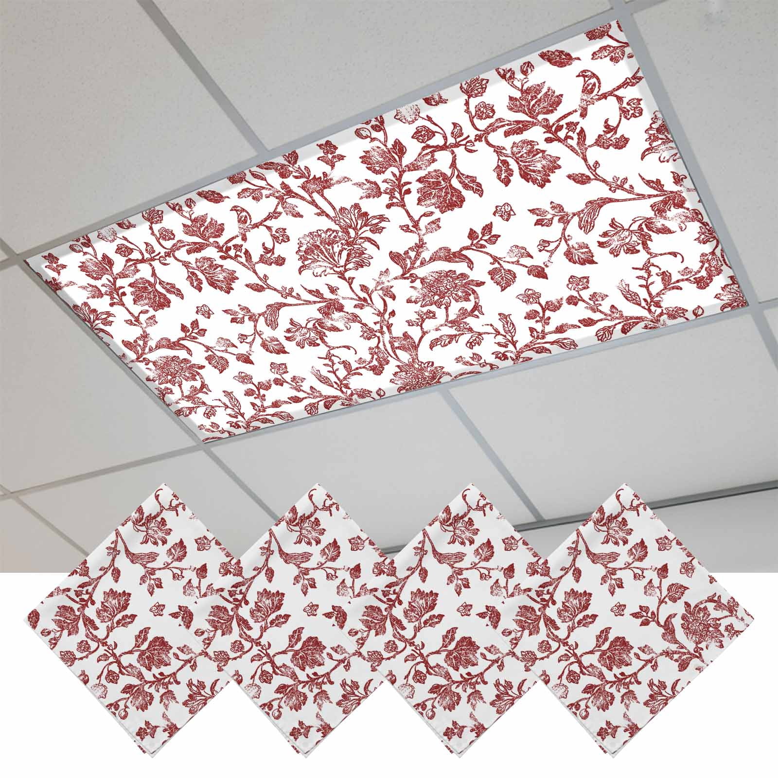 Red Boho Flower Fluorescent Light Covers, Vintage Paisley Farmhouse ...