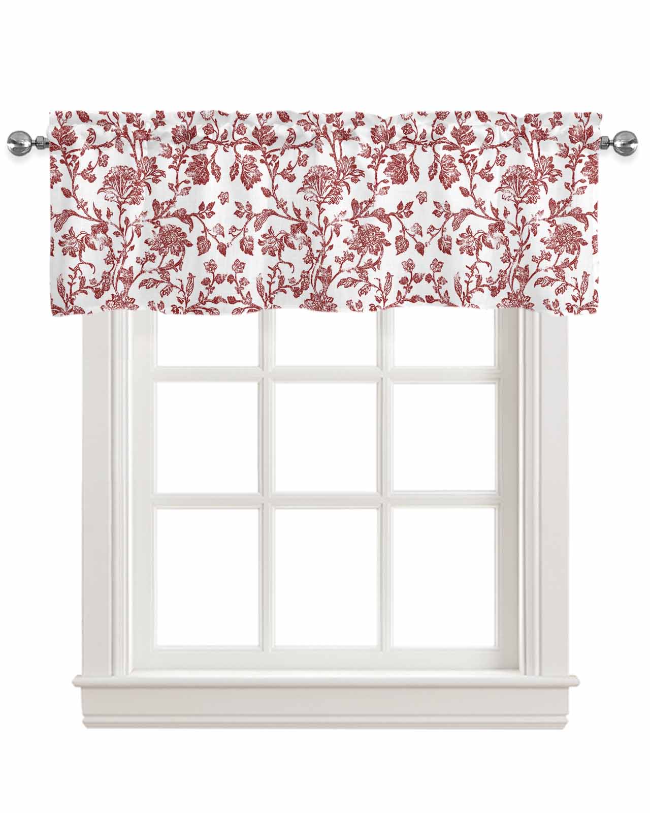 Red Boho Flower Kitchen Valances for Windows Farmhouse Linen Window ...
