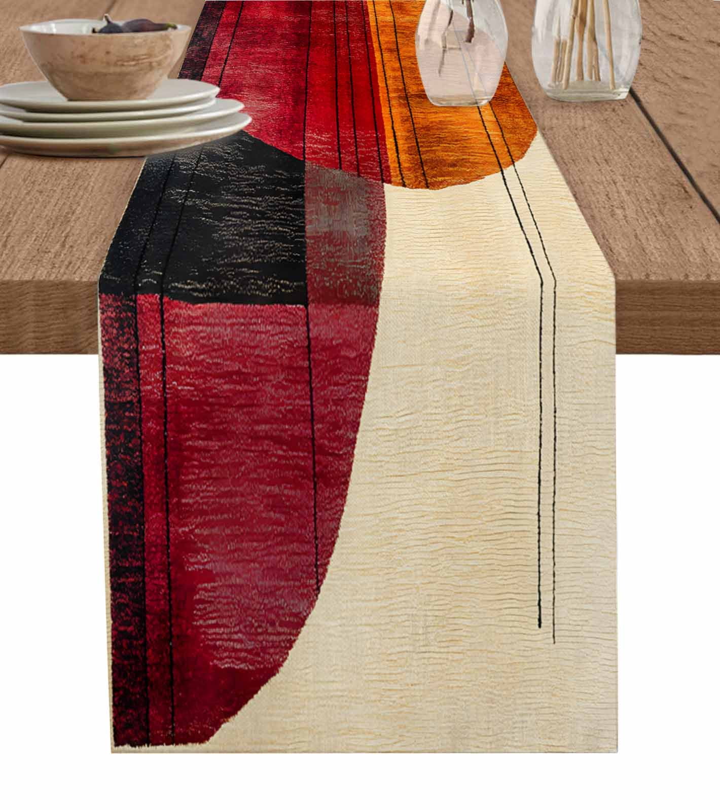 Red Boho Geometric Burlap Cotton Table Runner 13x60 Inches Long ...