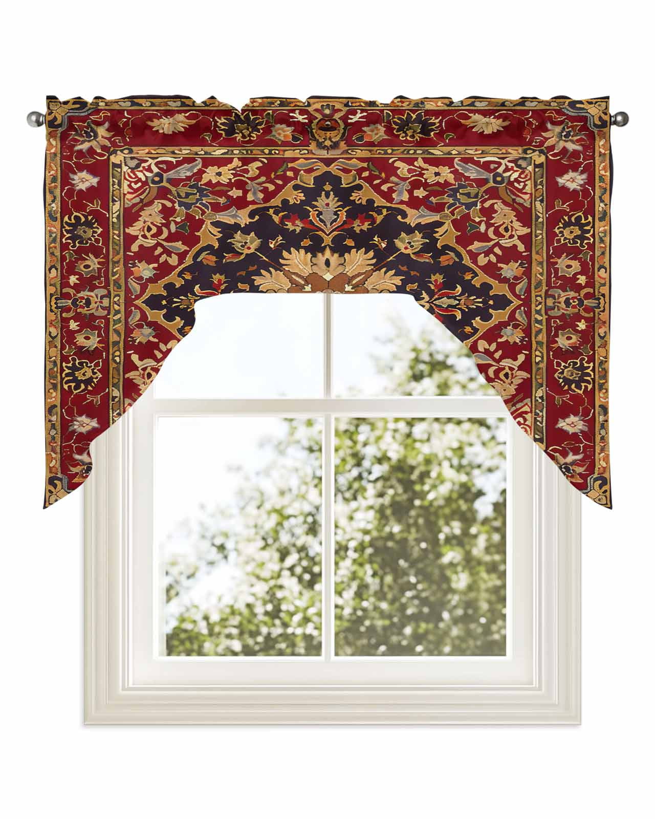 Red Boho Kitchen Curtains Swag Valance for Windows/Bathroom/Cafe ...