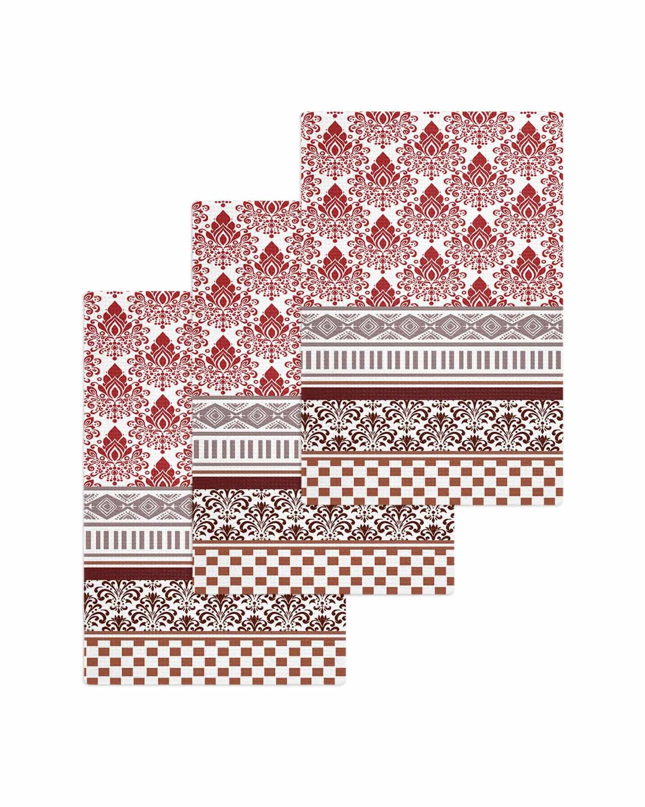 Red Boho Kitchen Dish Towels for Drying Dishes Set of 3, Geometric ...