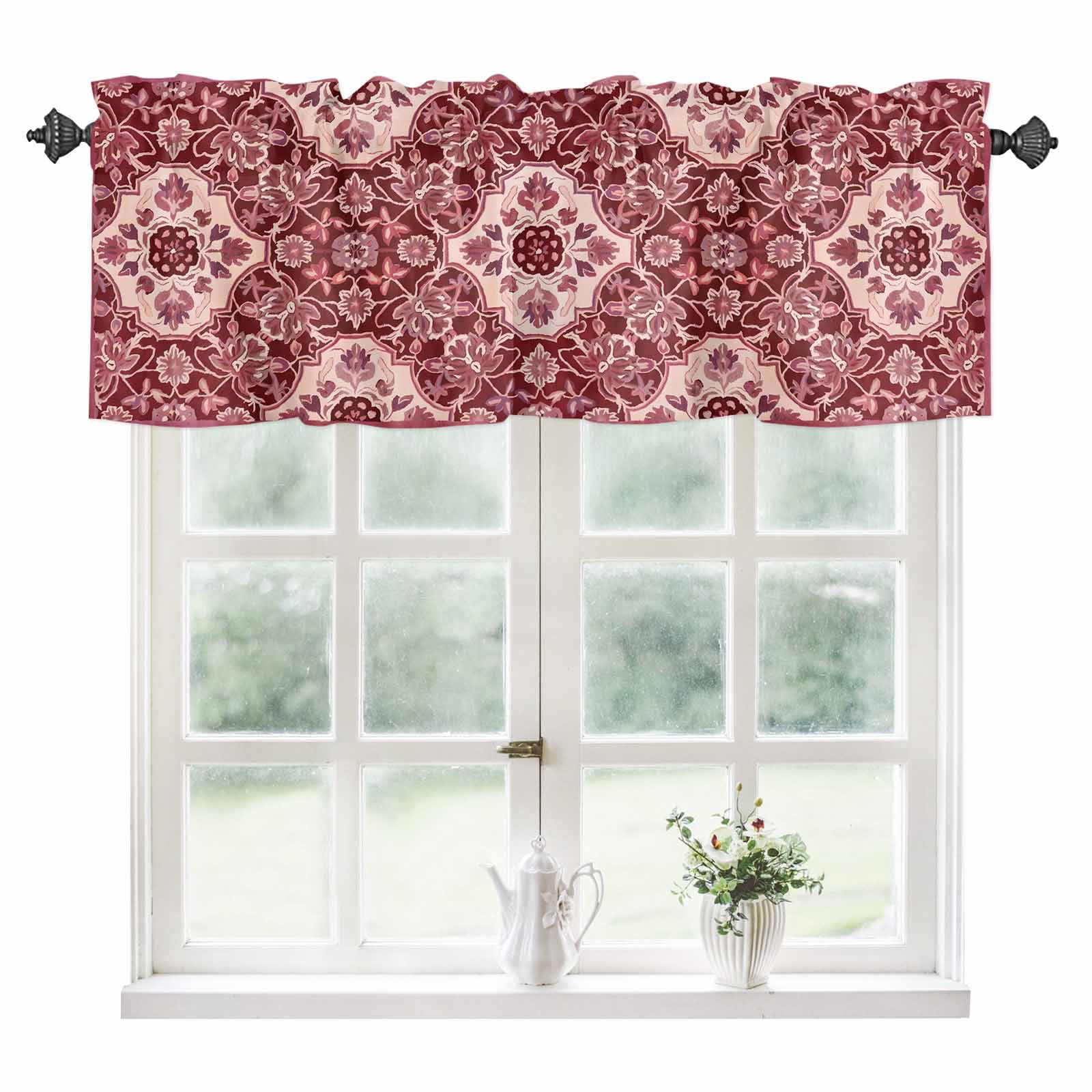 Red Boho Kitchen Valances for Windows 60x18 Inch Kitchen Curtains ...
