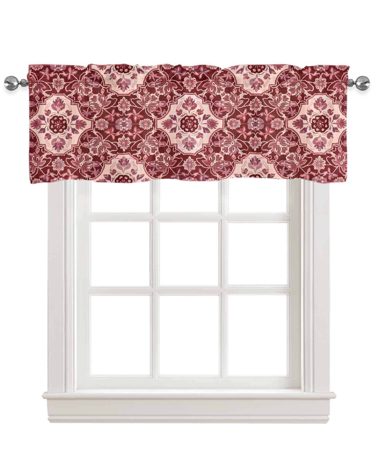 Red Boho Kitchen Valances for Windows Farmhouse Linen Window Valance ...
