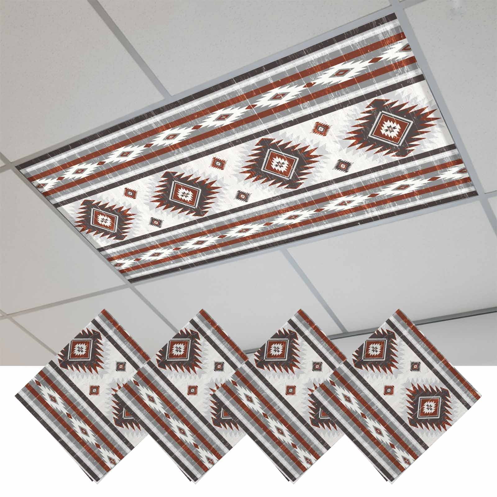 Red Boho Magnetic Fluorescent Light Covers for Ceiling Lights 2x4Ft ...