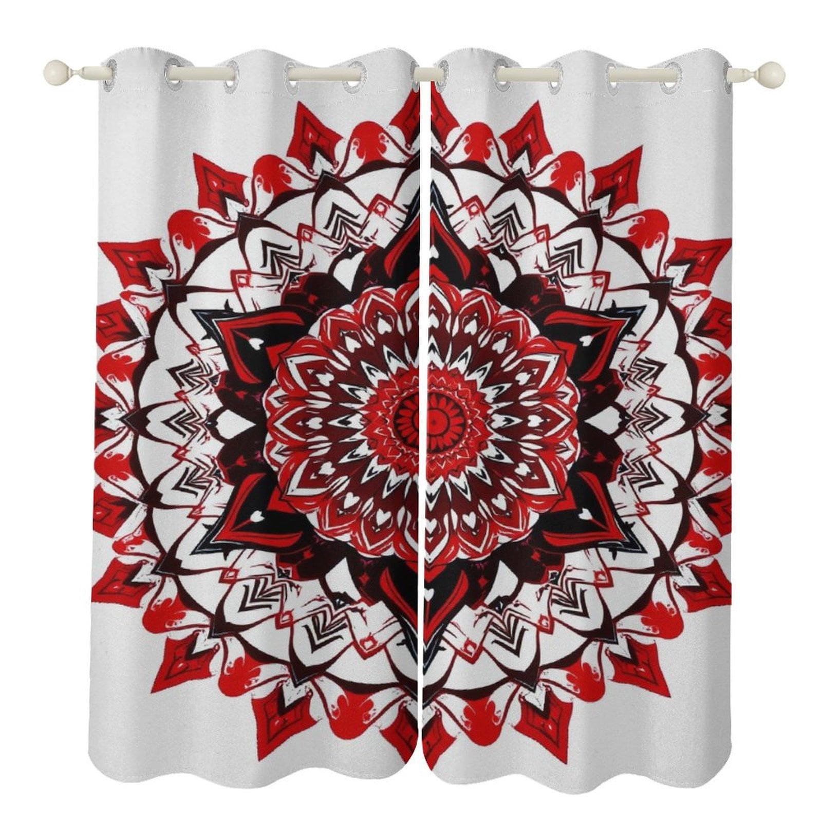Red Boho Mandala 2 Pieces Window Drape Curtain for Living Room Bedroom ...