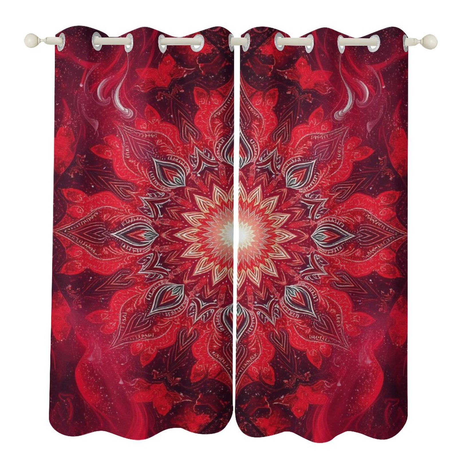 Red Boho Mandala 2 Pieces Window Drape Curtain for Living Room Bedroom ...