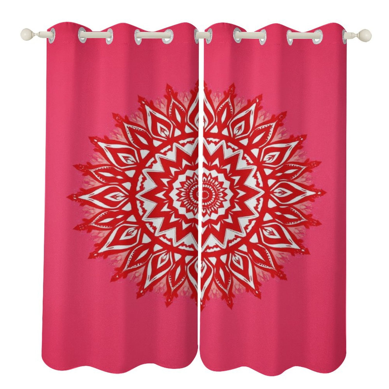 Red Boho Mandala Blackout Curtains 2 Panel Rod Pocket Thermal Insulated ...