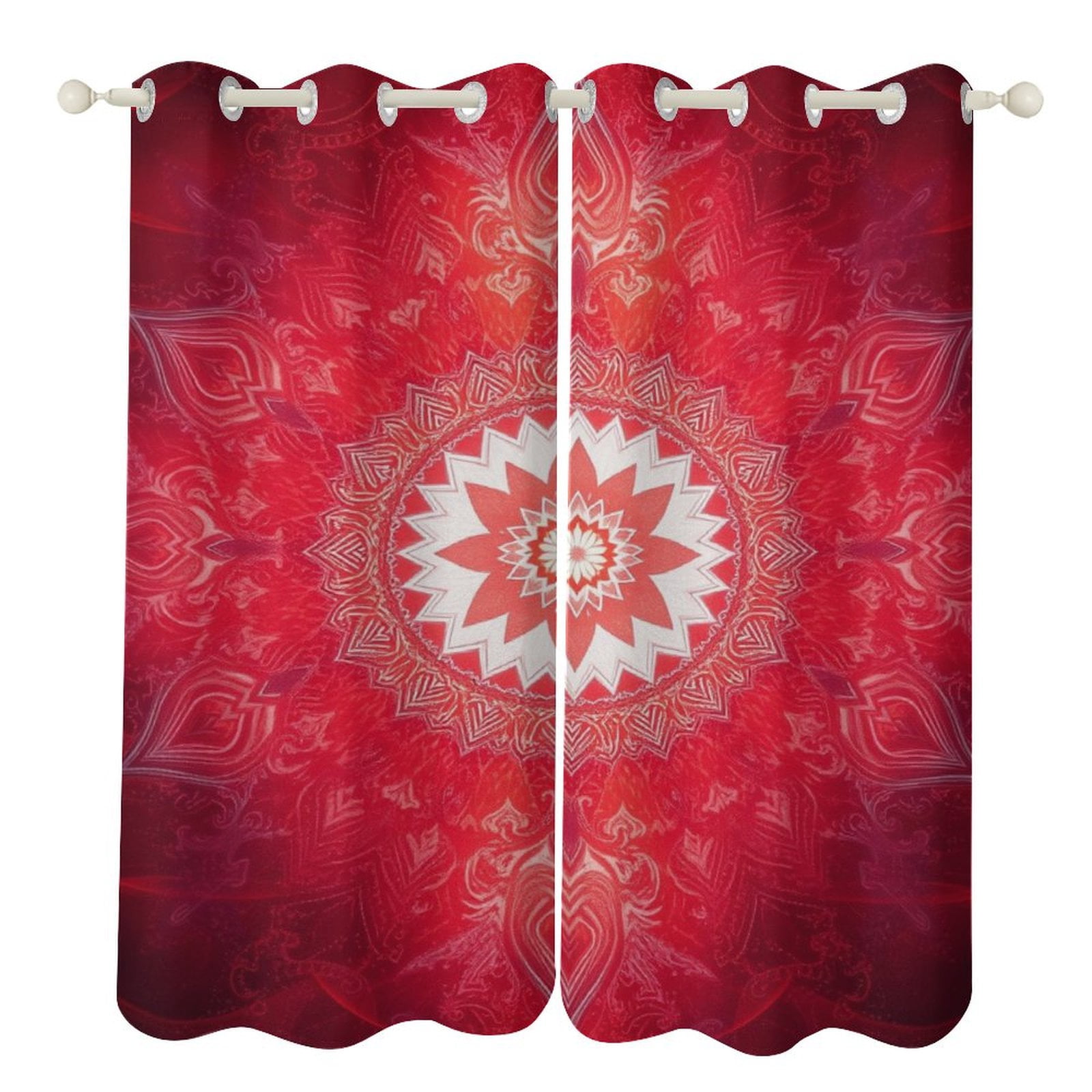 Red Boho Mandala Blackout Curtains 2 Panel Rod Pocket Thermal Insulated ...