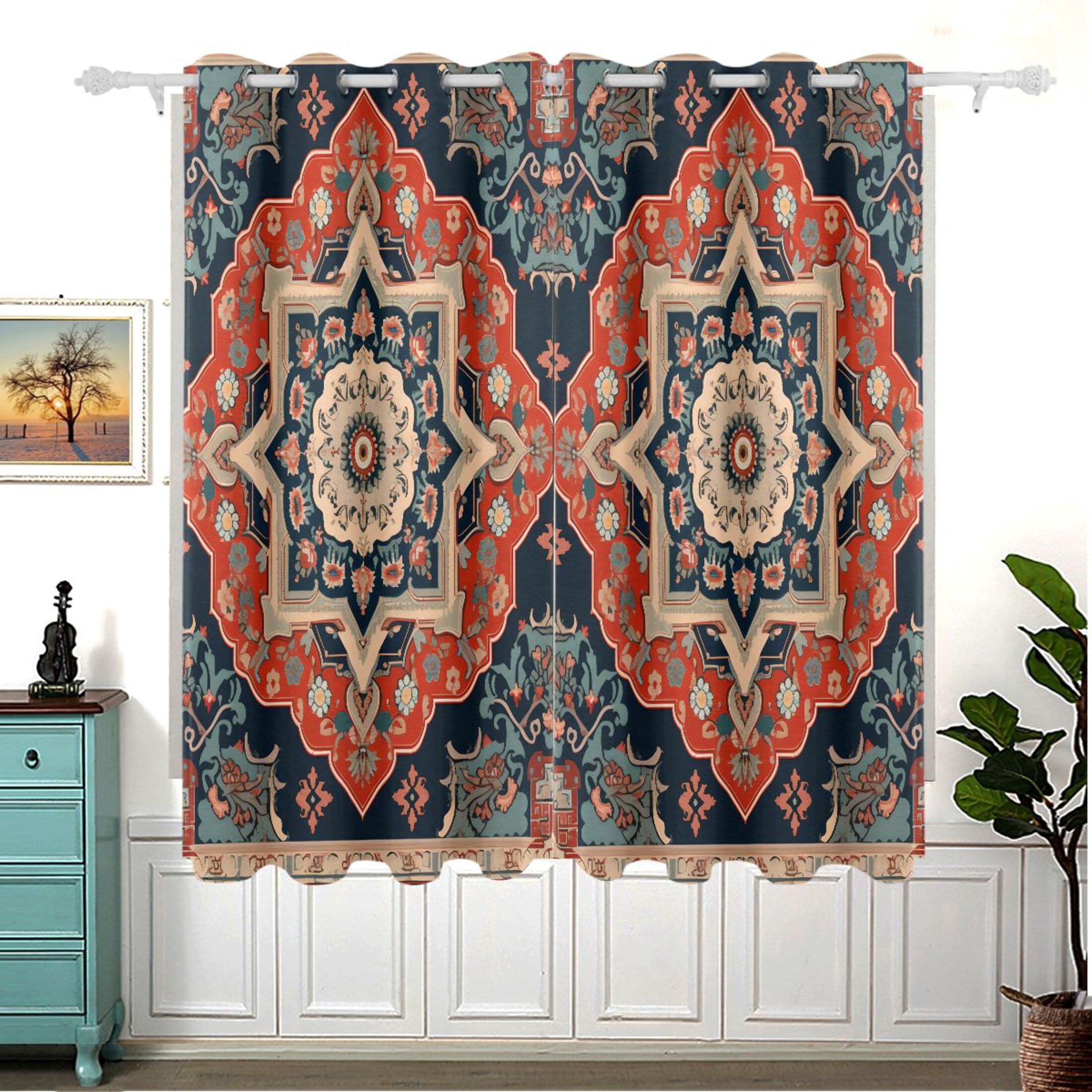 Red Boho Mandala Blackout Curtains for Bedroom 63x55 in 2 Panels Drapes ...