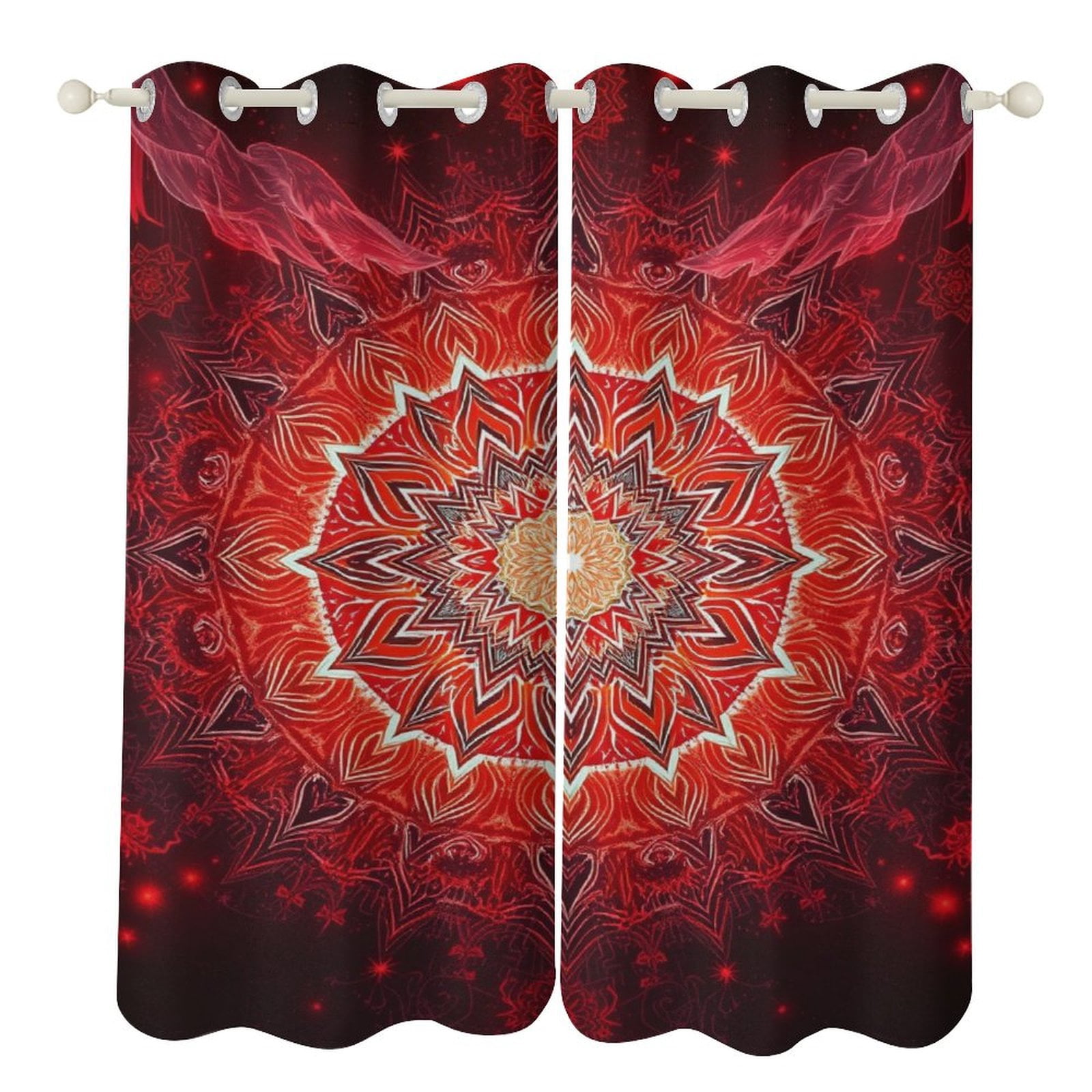 Red Boho Mandala Curtain for Living Room Bedroom Set Design High ...