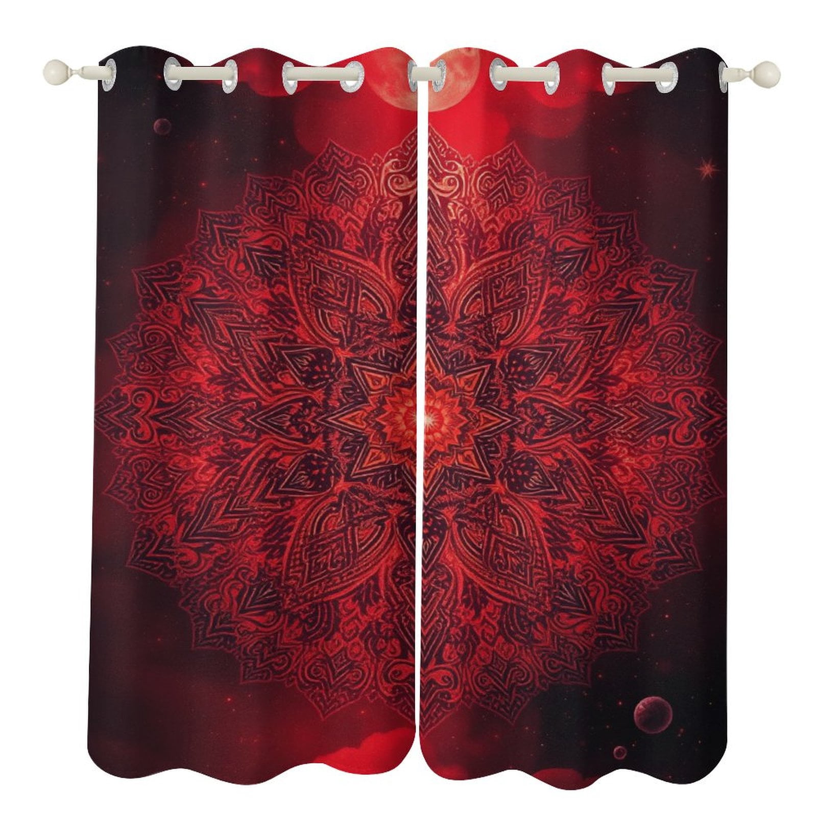 Red Boho Mandala Curtain for Living Room Bedroom Set Design High ...