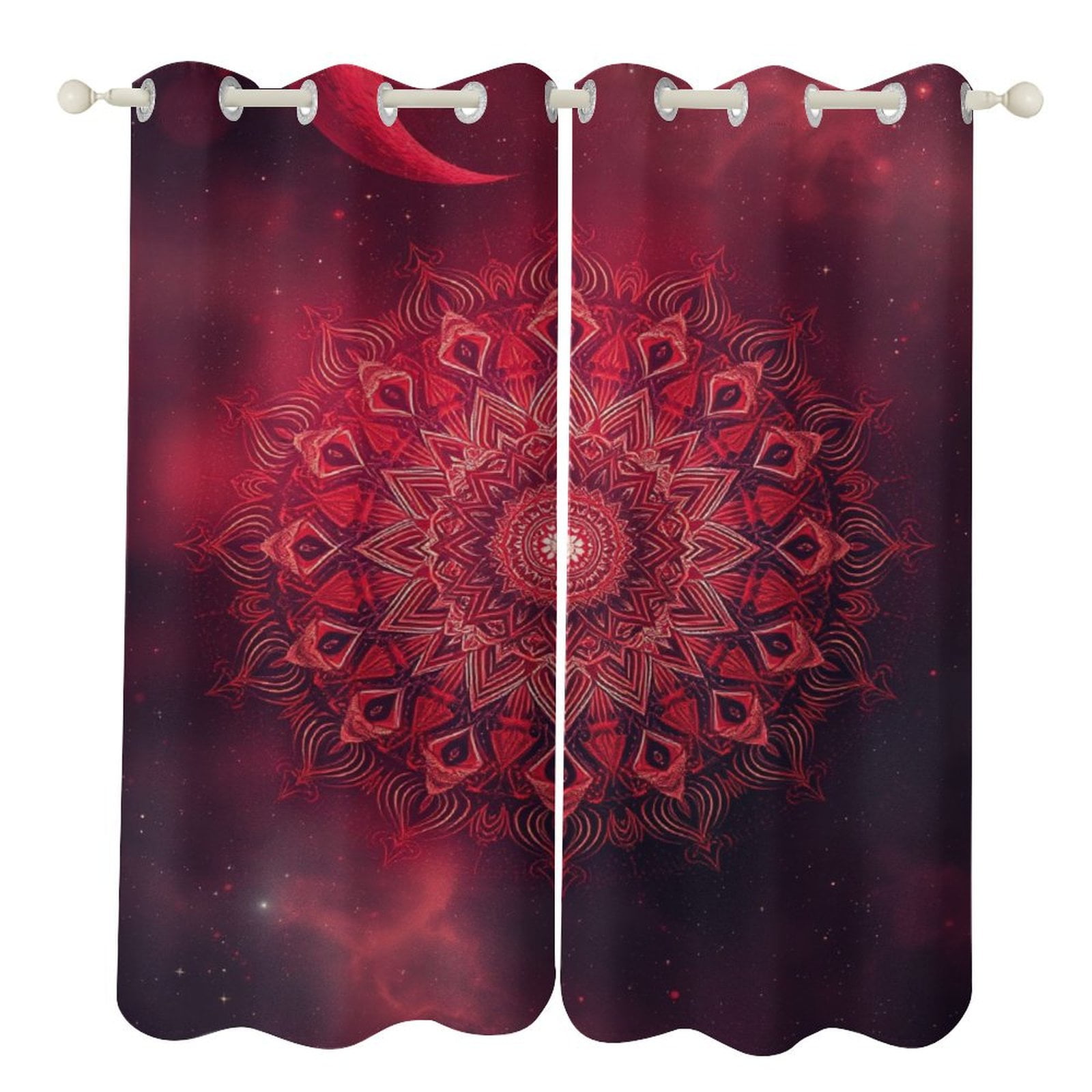 Red Boho Mandala Curtains for Bedroom Living Room Drapes Kitchen Children's Room Window Curtain ...