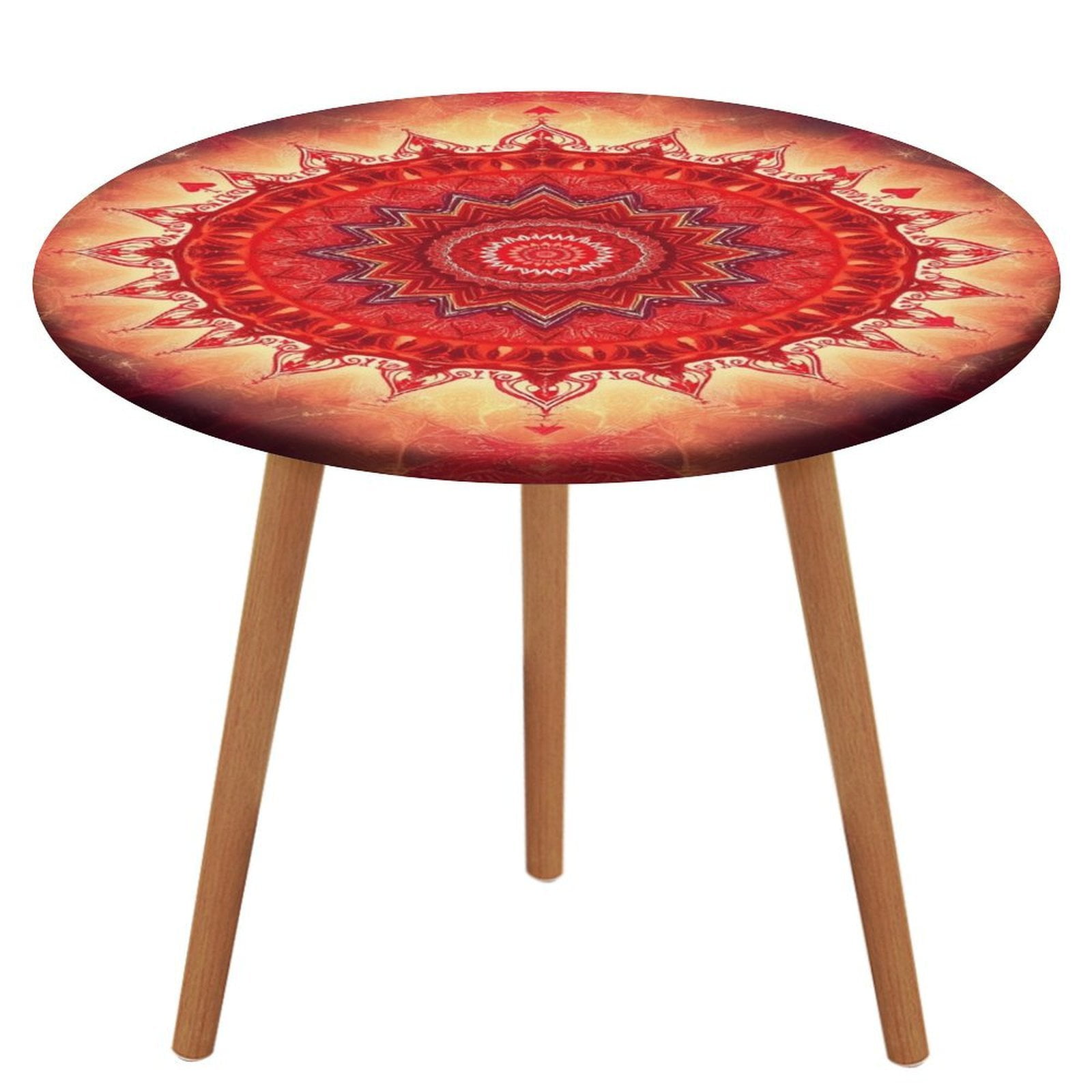 Red Boho Mandala Round Tablecloth Waterproof Elastic Table Clothes for ...