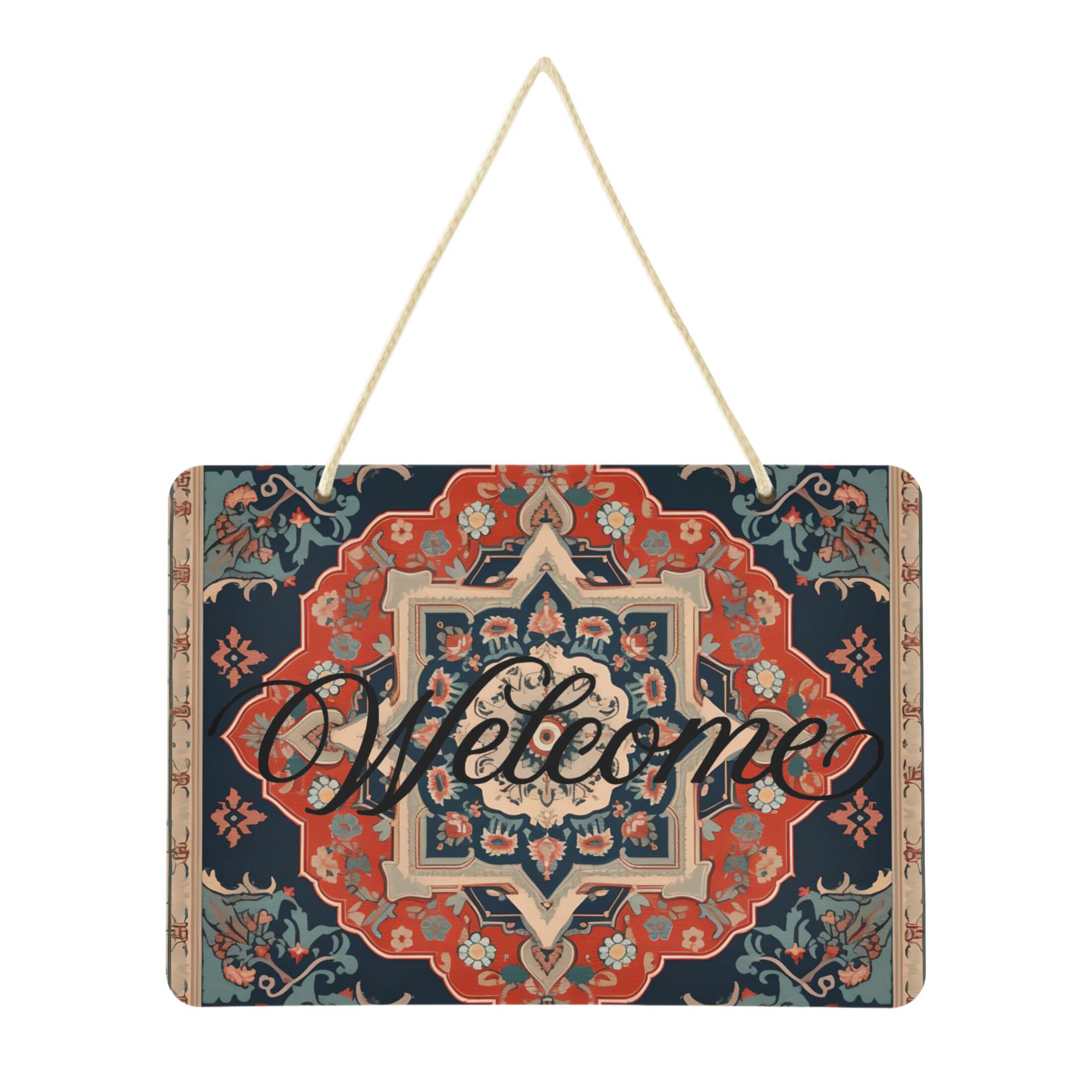 Red Boho Mandala Welcome Sign Front Door PVC 14x10 inch Hanger Hello ...