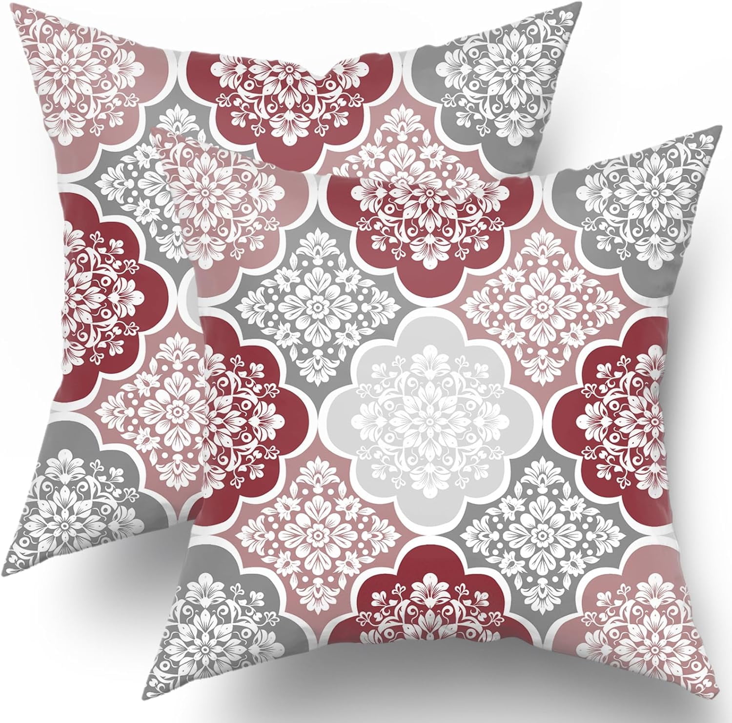 Red Boho Pillow Covers 18x18 Inch Pack of 2 Bohemian Gray and Red ...