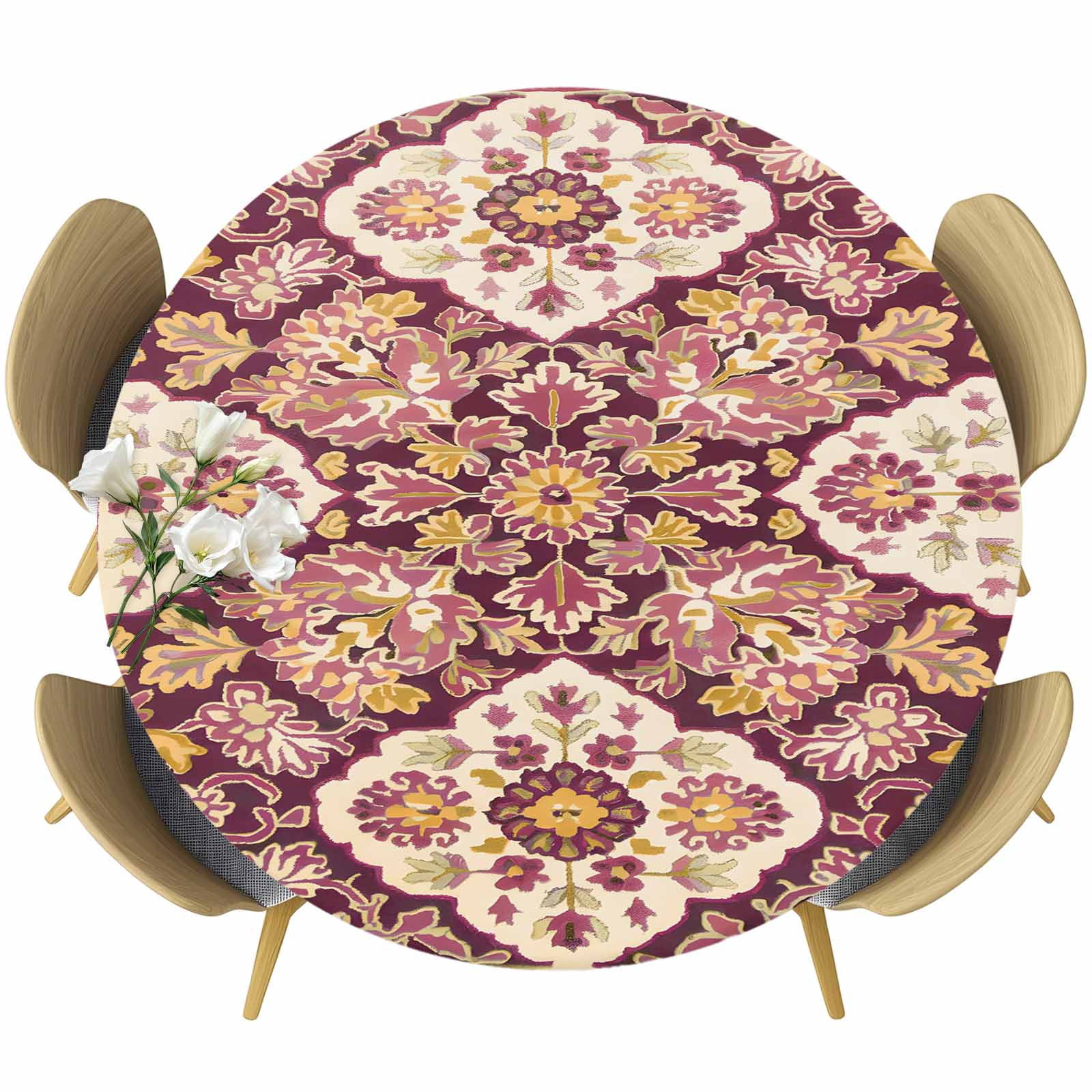 Red Boho Round Tablecloth 45-54 Inch Round Fitted Table Cloth with ...