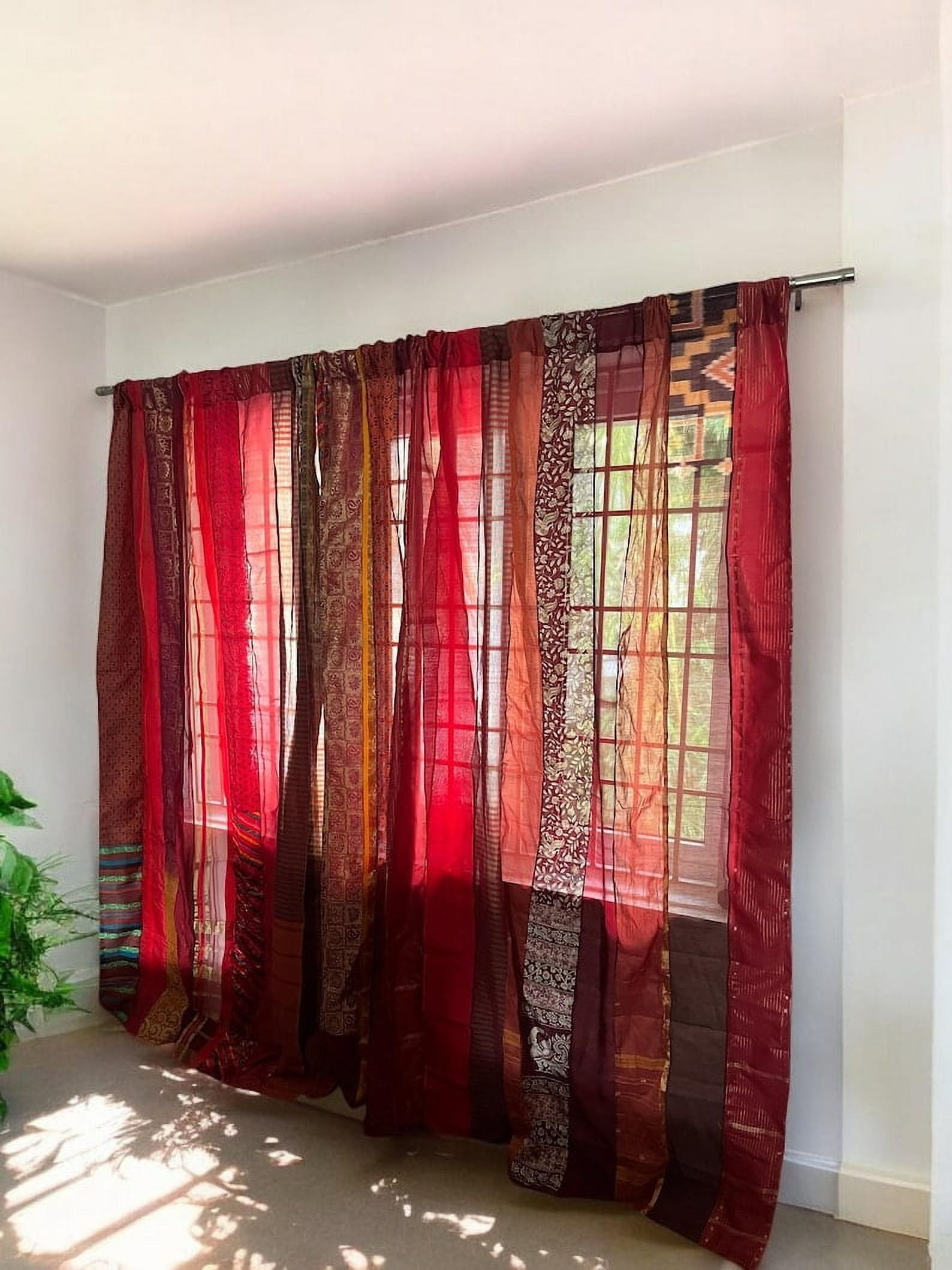 Red Boho Saree Curtains Upcycled Handmade Saree Curtains with Saree ...
