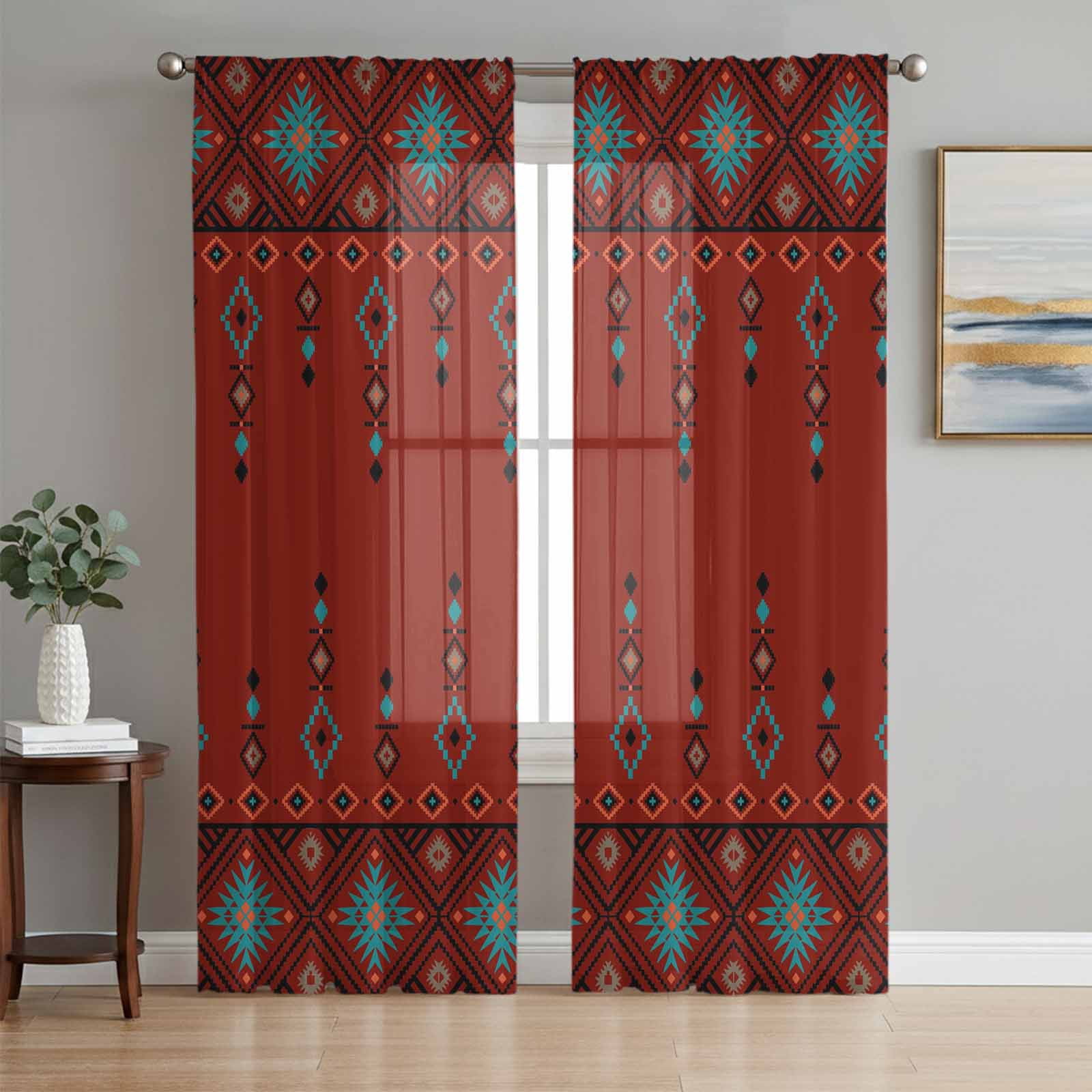 Red Boho Sheer Curtains 72 Inch Length 2 Panels for Living Room ...