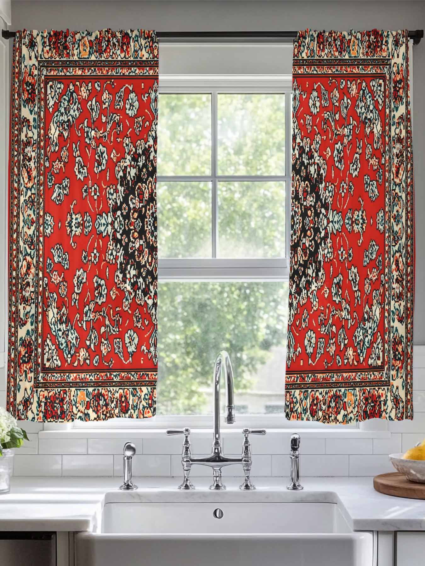 Red Boho Sheer Curtains for Living Room Bedroom Vintage Farmhouse ...