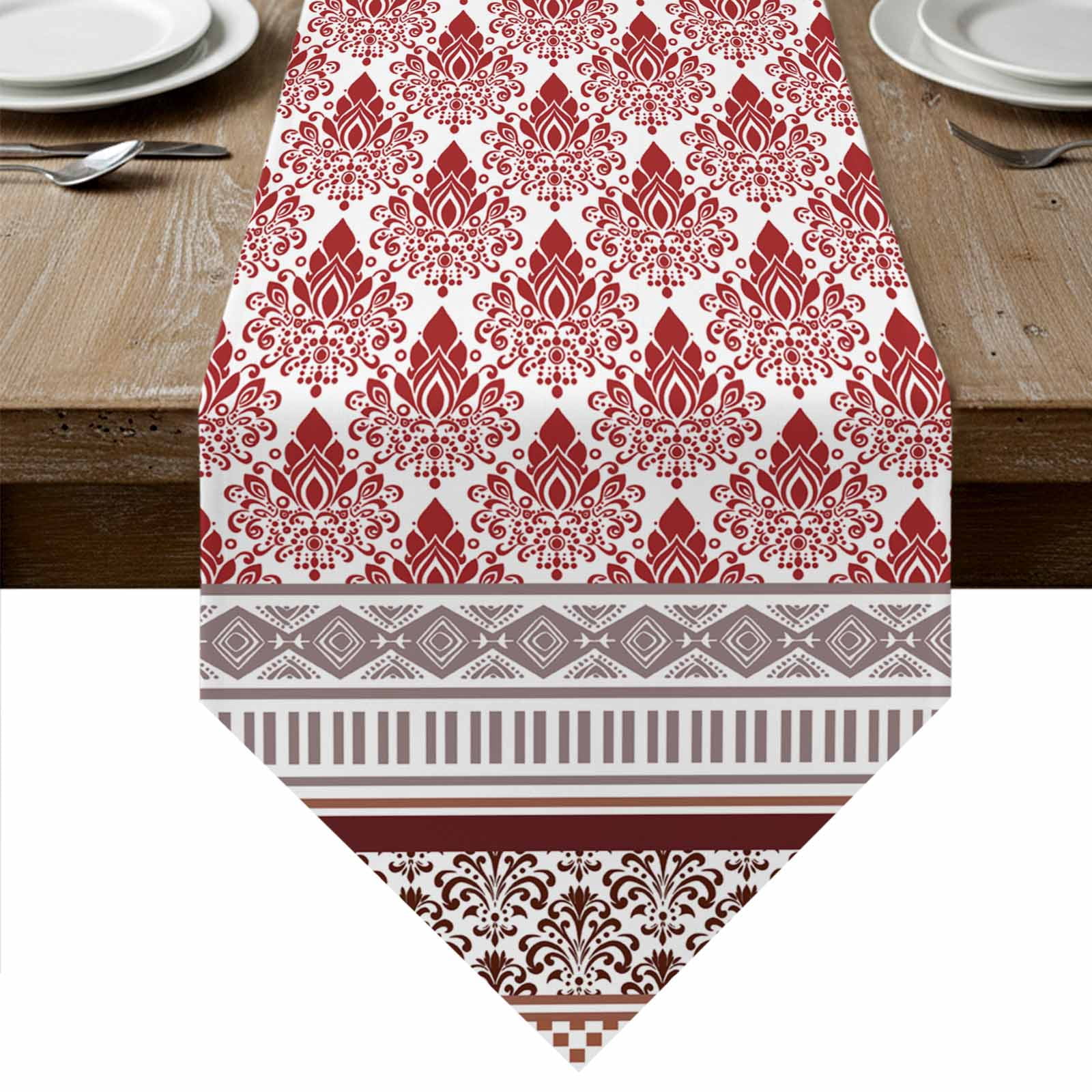 Red Boho Table Runner Linen Burlap Table Runner 72 Inches Long ...