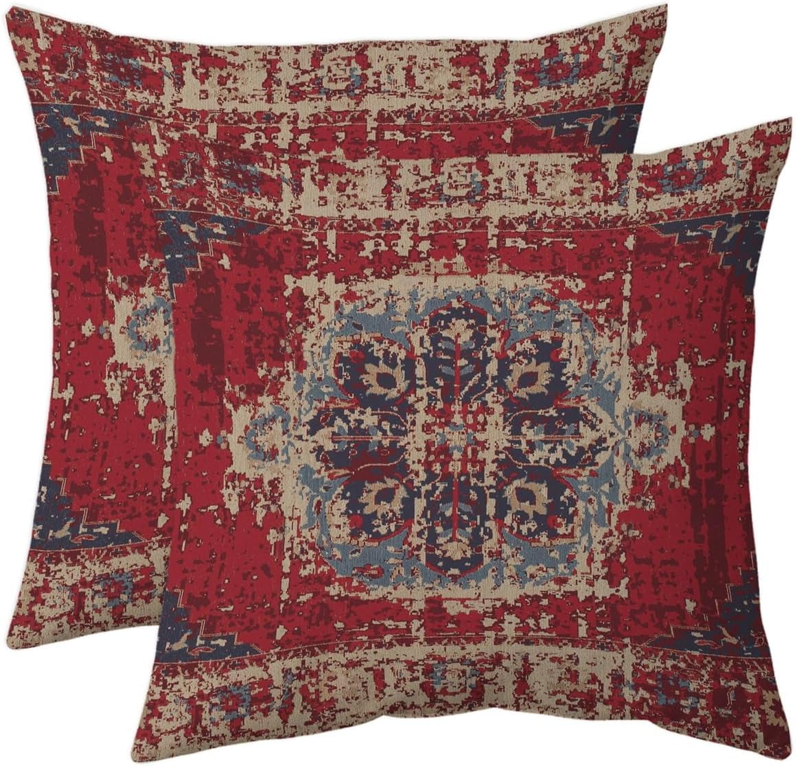 Red Boho Throw Pillow Covers 20x20 Inch Bohemian Ethnic Design Vintage ...