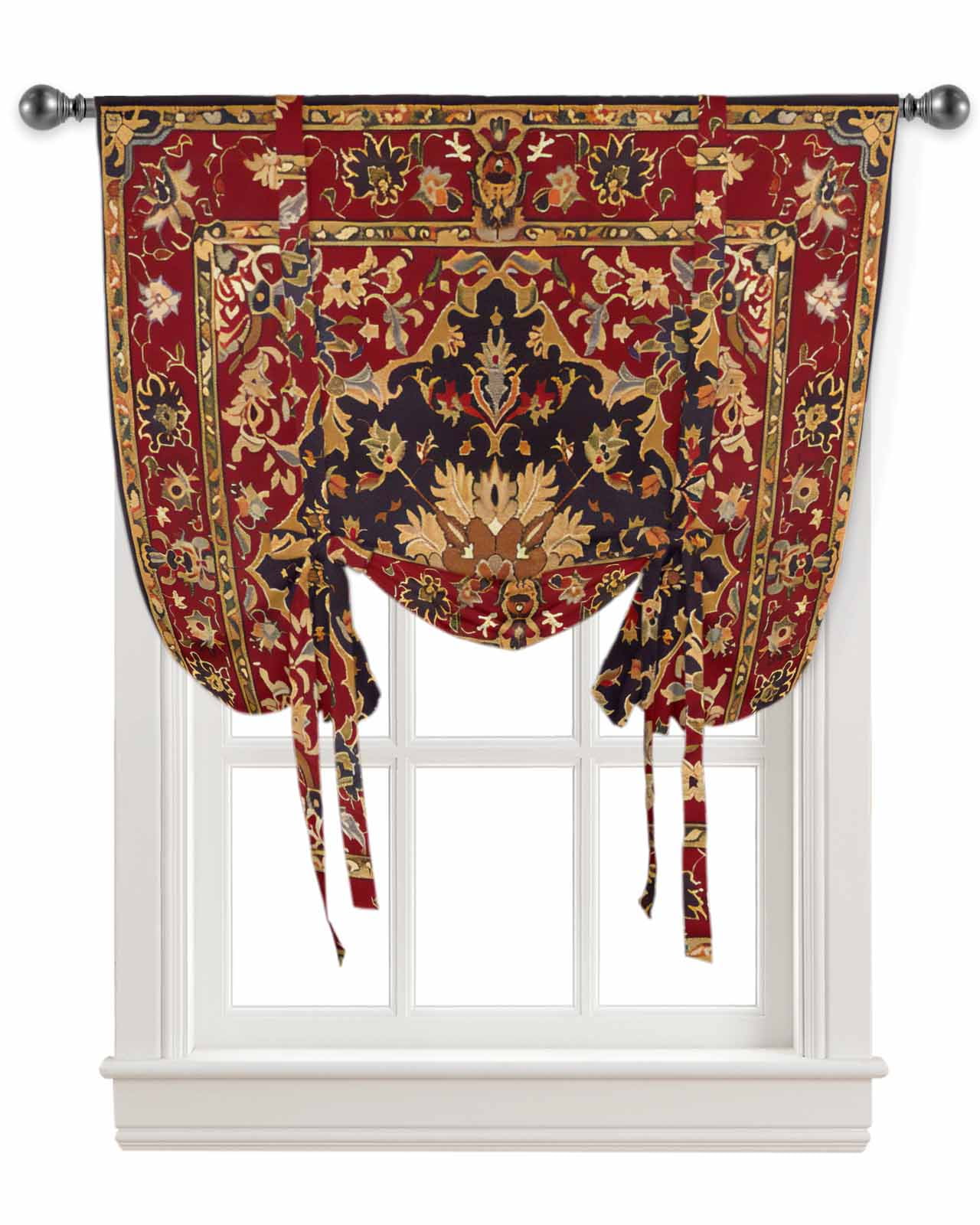 Red Boho Tie Up Curtains for Kitchen Bathroom Bedroom Windows 63 Inch ...