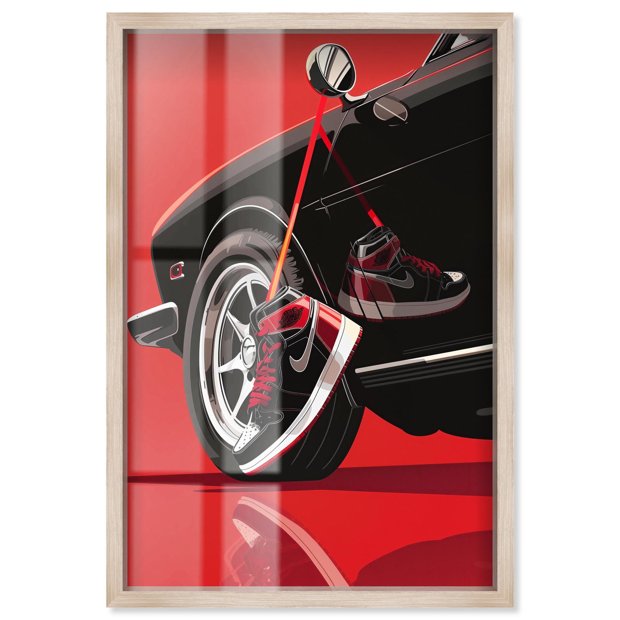 Red Bold Sneaker and Car Shadowbox Print Sports Wall Art by Art Remedy ...