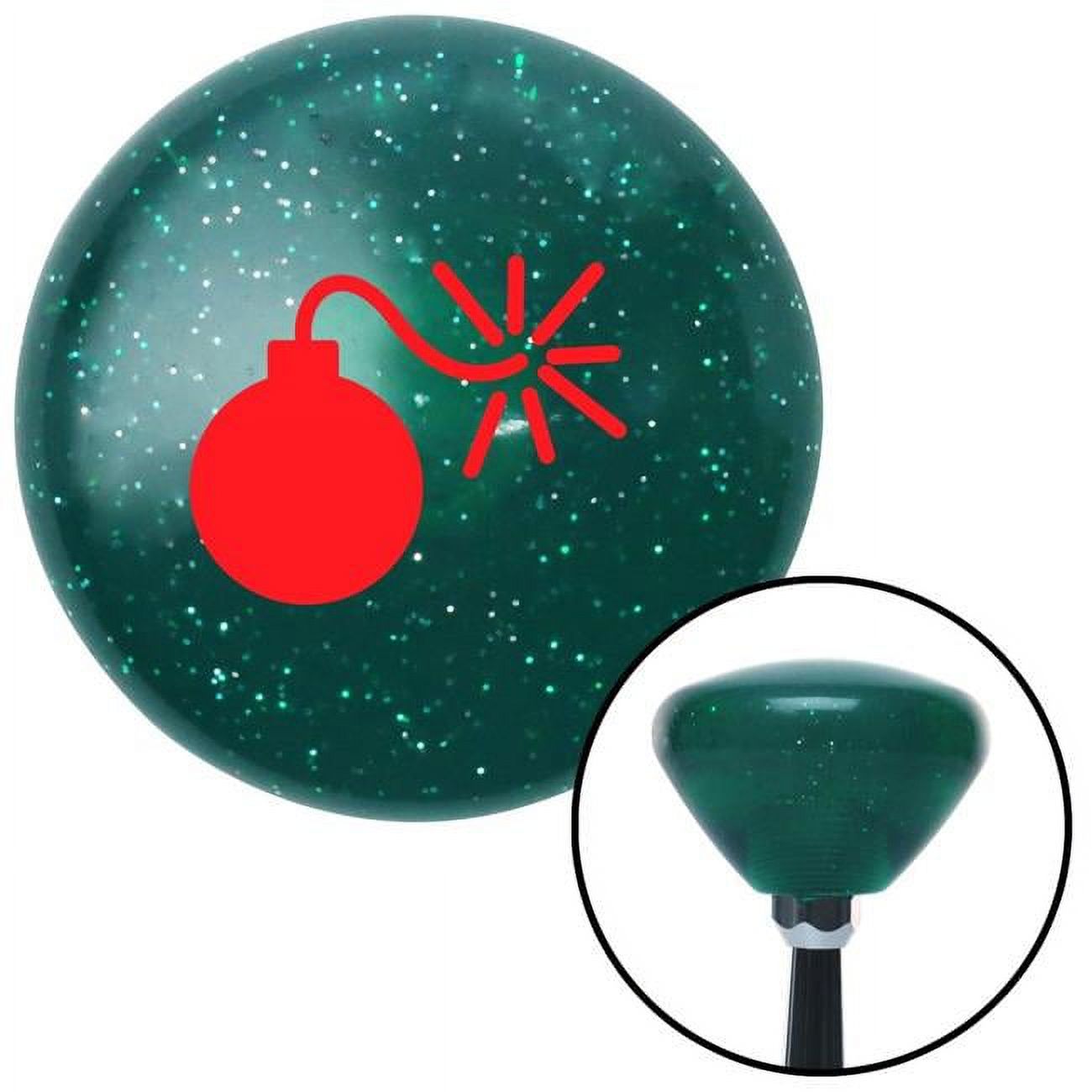 Red Bomb with Fuse Lit Green Retro Metal Flake Shift Knob with M16 x 1. ...