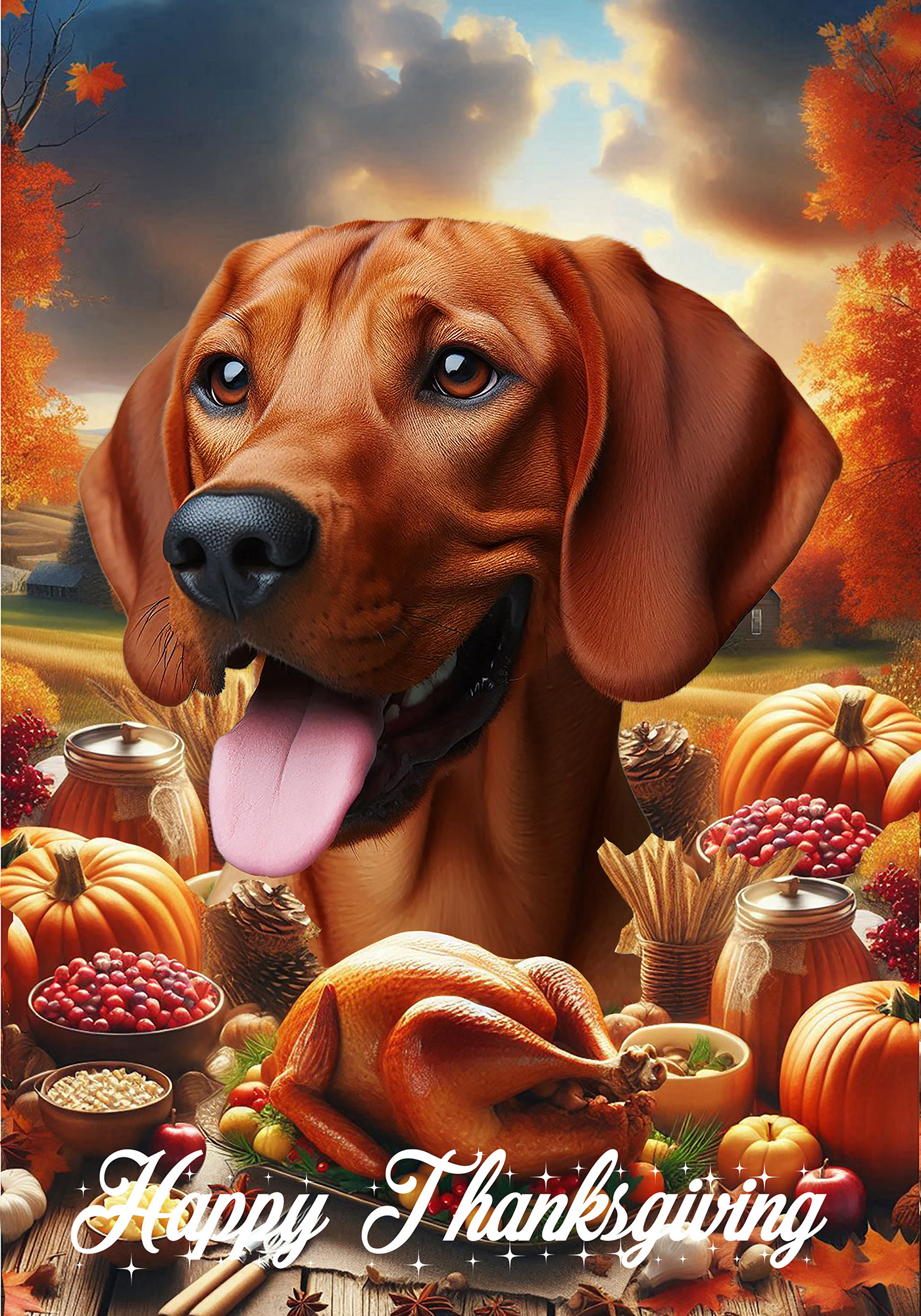 Red Bone Coonhound - Best of Breed Thanksgiving Outdoor House Flag 28 ...