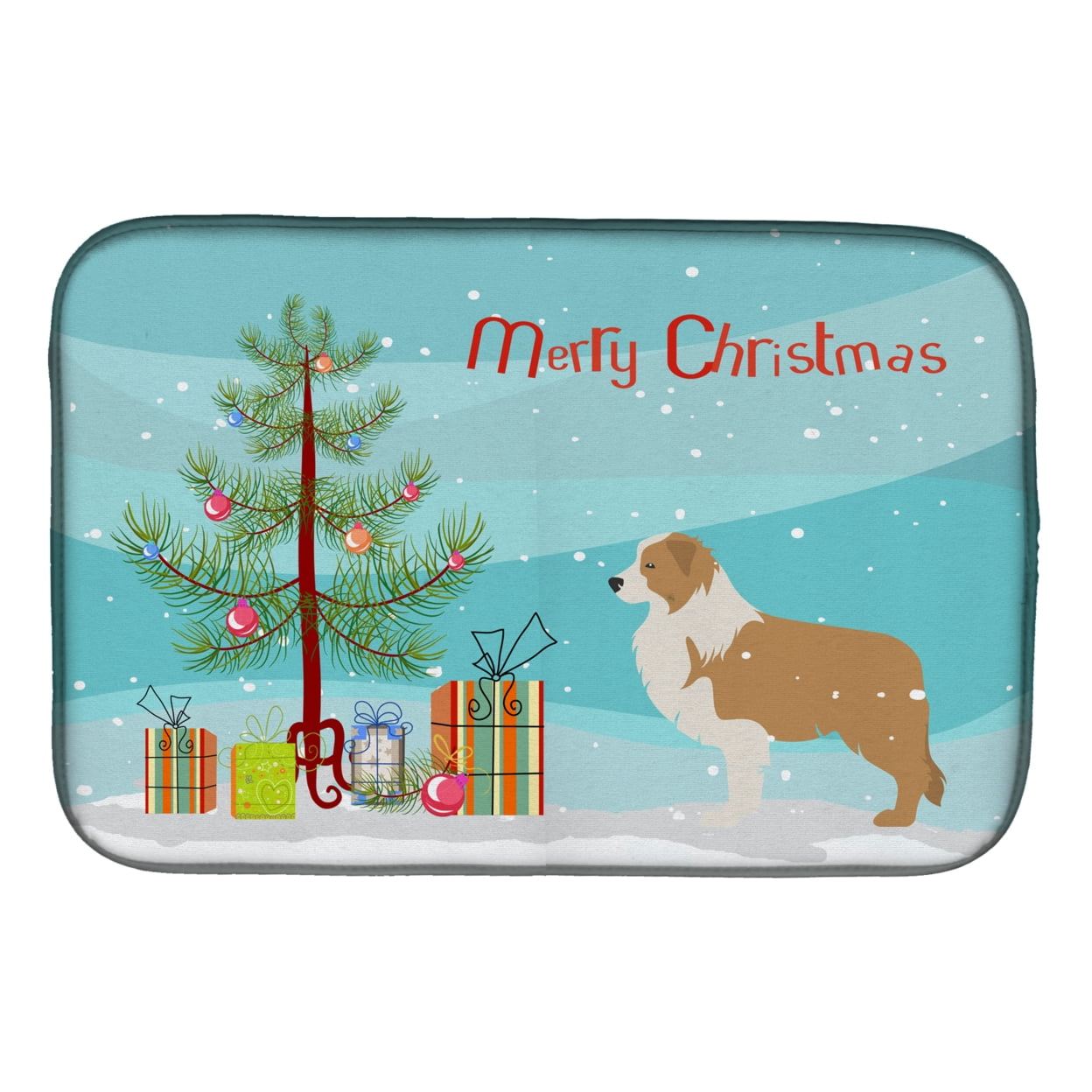 Red Border Collie Merry Christmas Tree Dish Drying Mat - Walmart.com