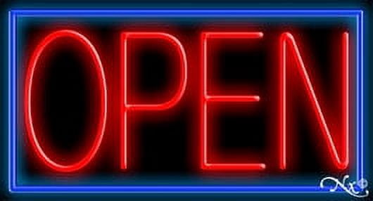 Red Border With Blue Open LED Neon Sign 20 x 37 - inches, Clear Edge ...